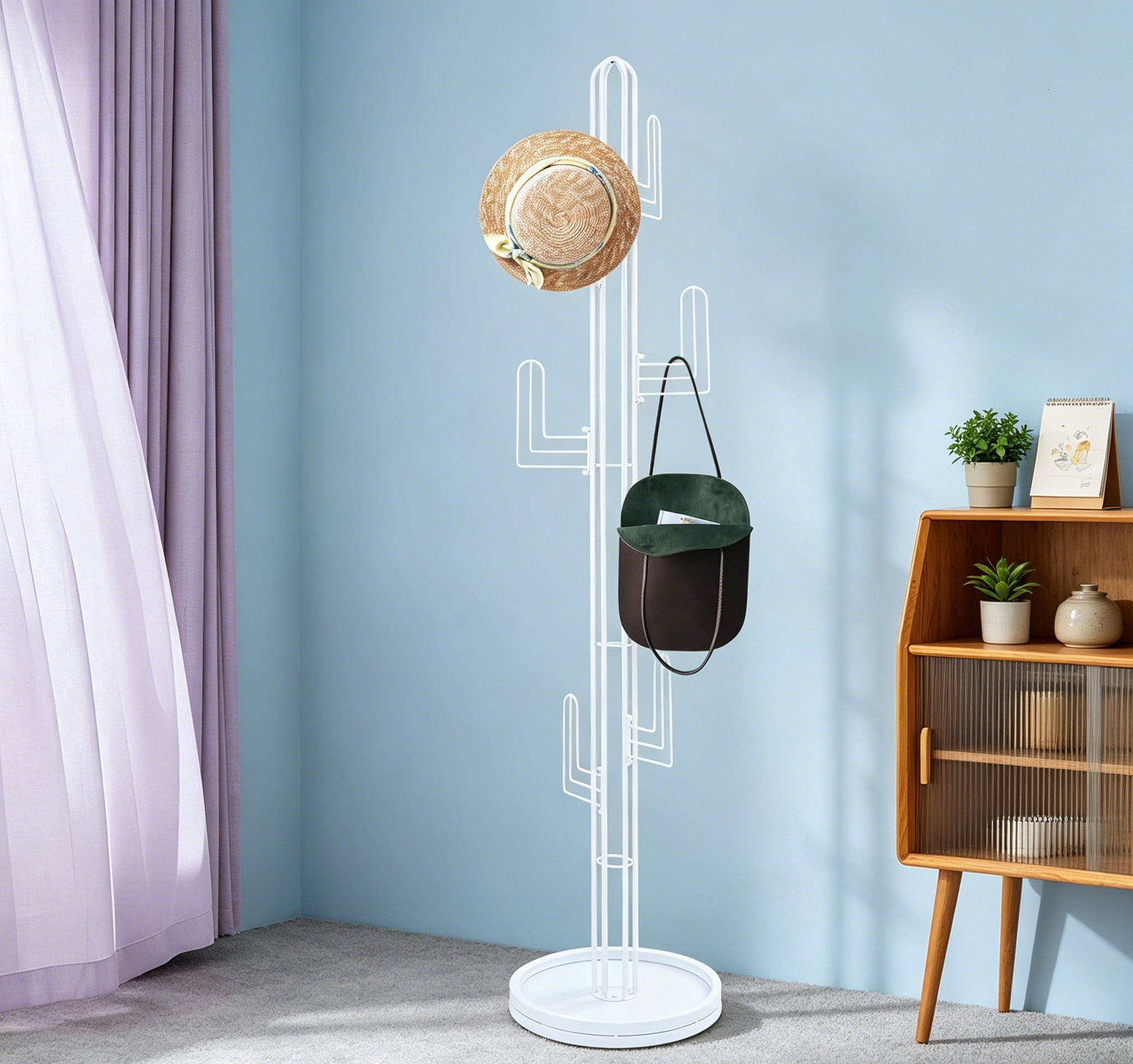 Cactus Shape Clothing Stand, Freestanding Metal Coat Rack with 6 Hooks ...