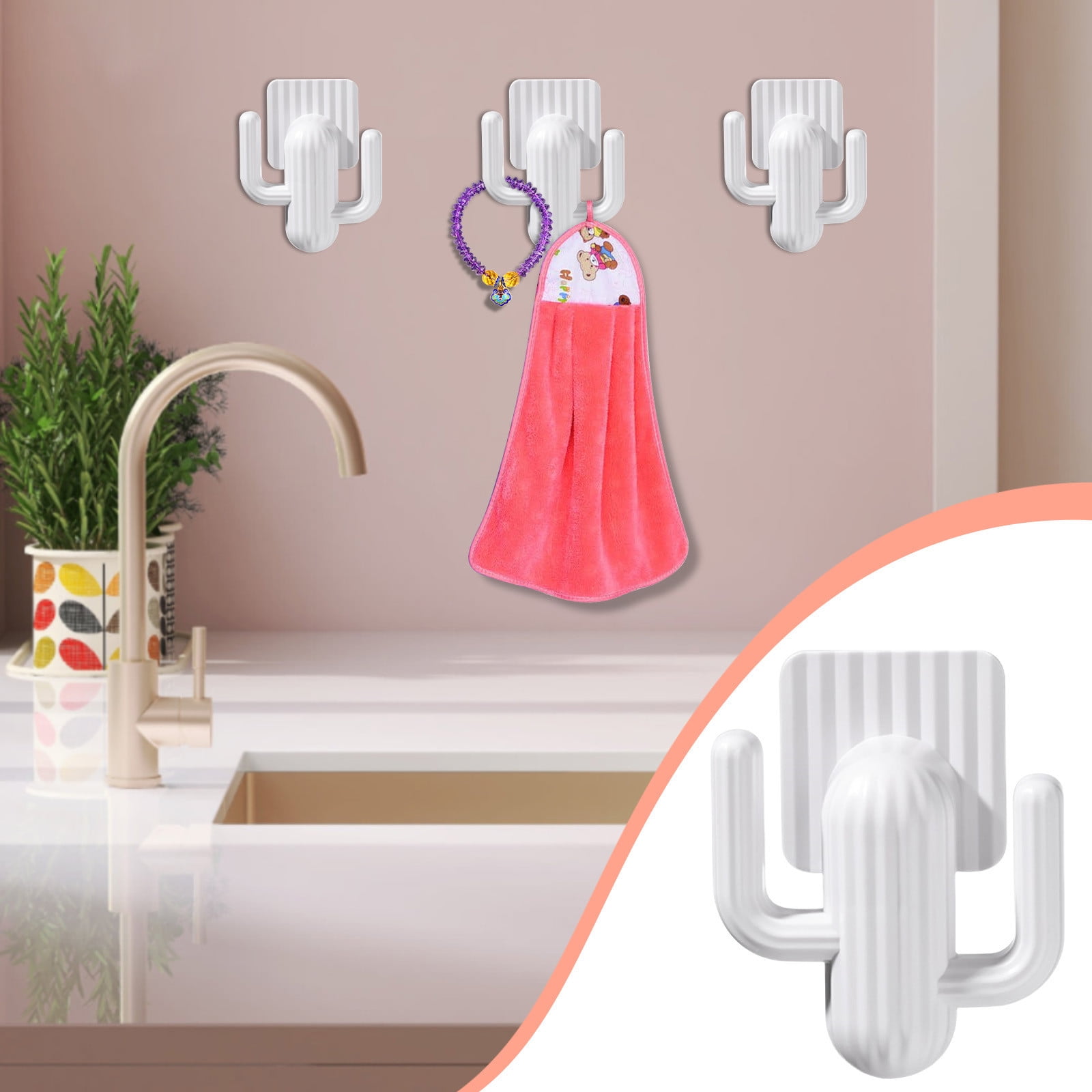 Cactus Shaped Key Holder Hook | Adhesive No-Drill Wall Mount Organizer ...