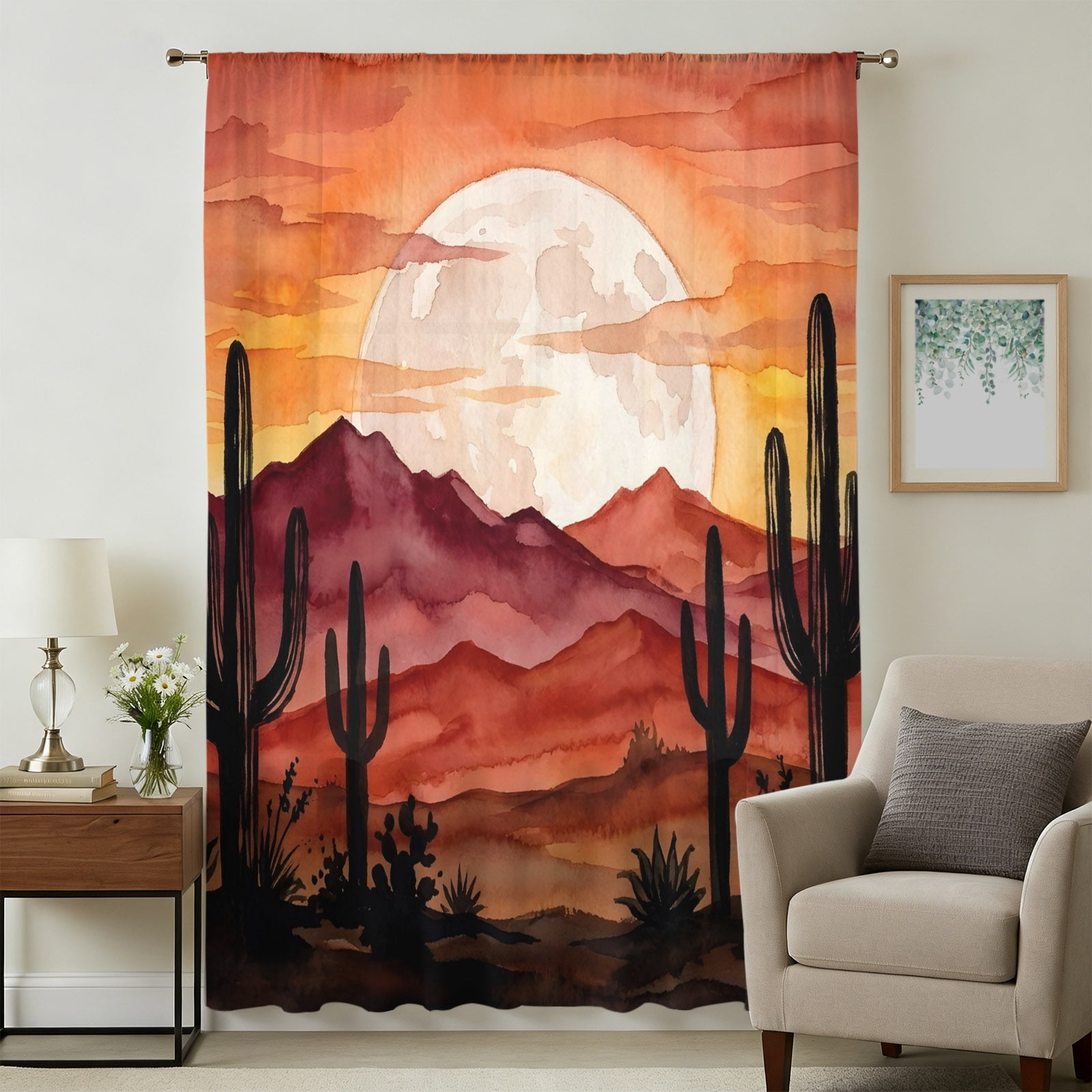 Cactus Sheer Curtains 108 Inches Extra Long for Living Room, Summer ...