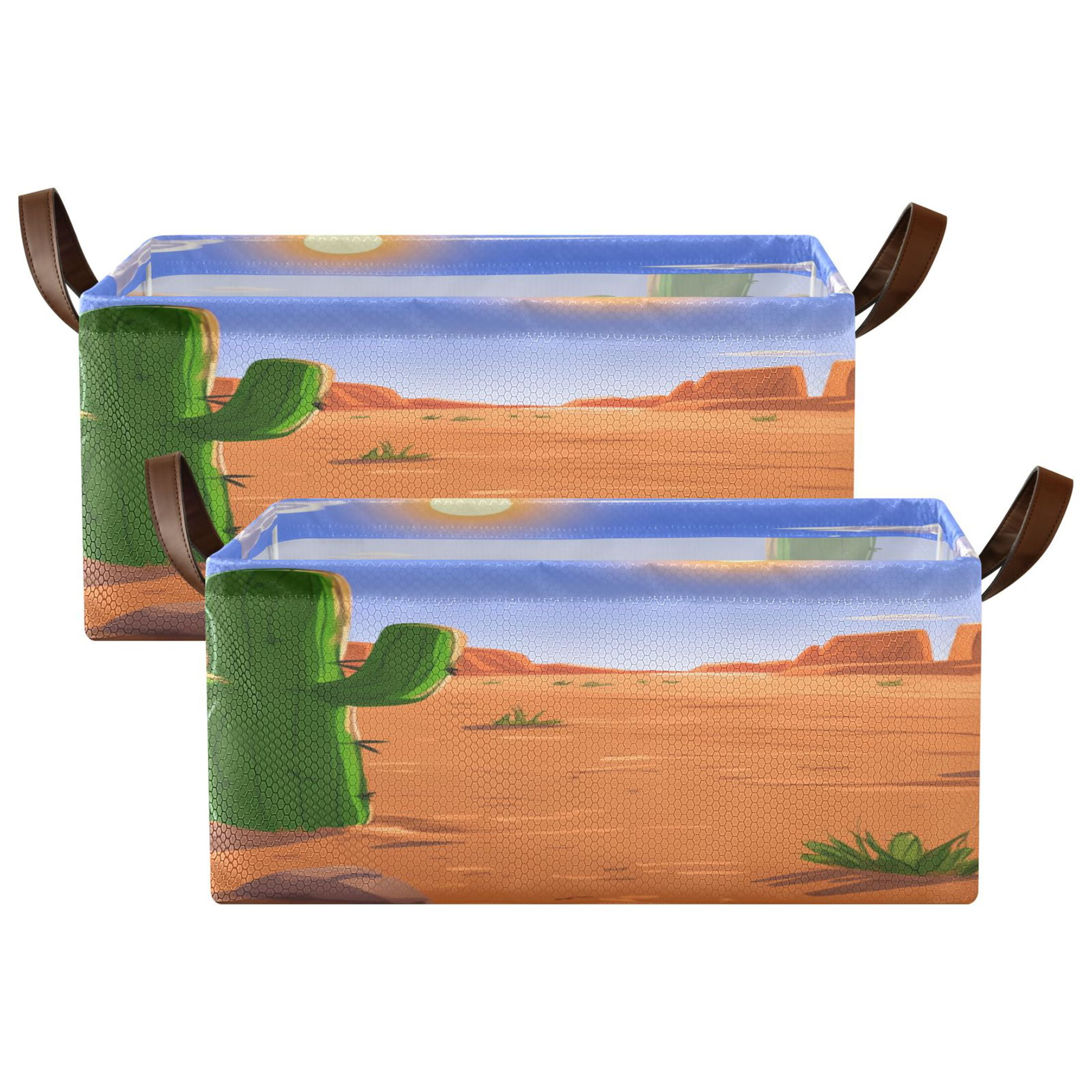 Cactus Shelf Baskets Set of 2 Foldable Metal Frame Open Storage Bins 16 ...