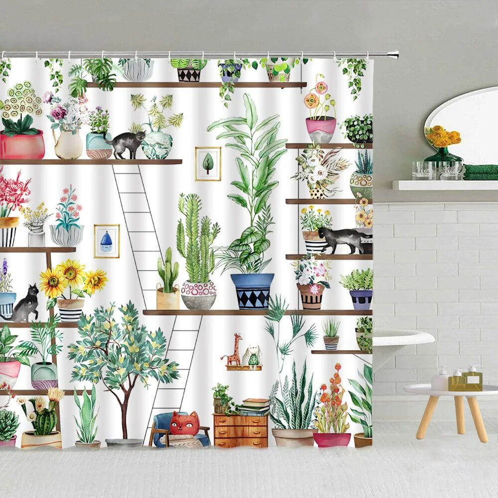 Cactus Shower Curtain Summer Tropical Plants Succulent Watercolour