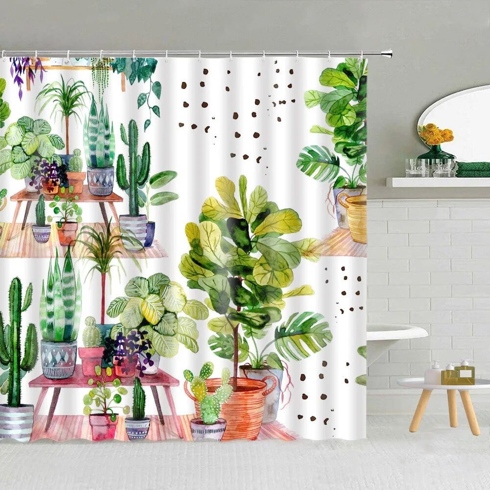 Cactus Shower Curtain Summer Tropical Plants Succulent Watercolour