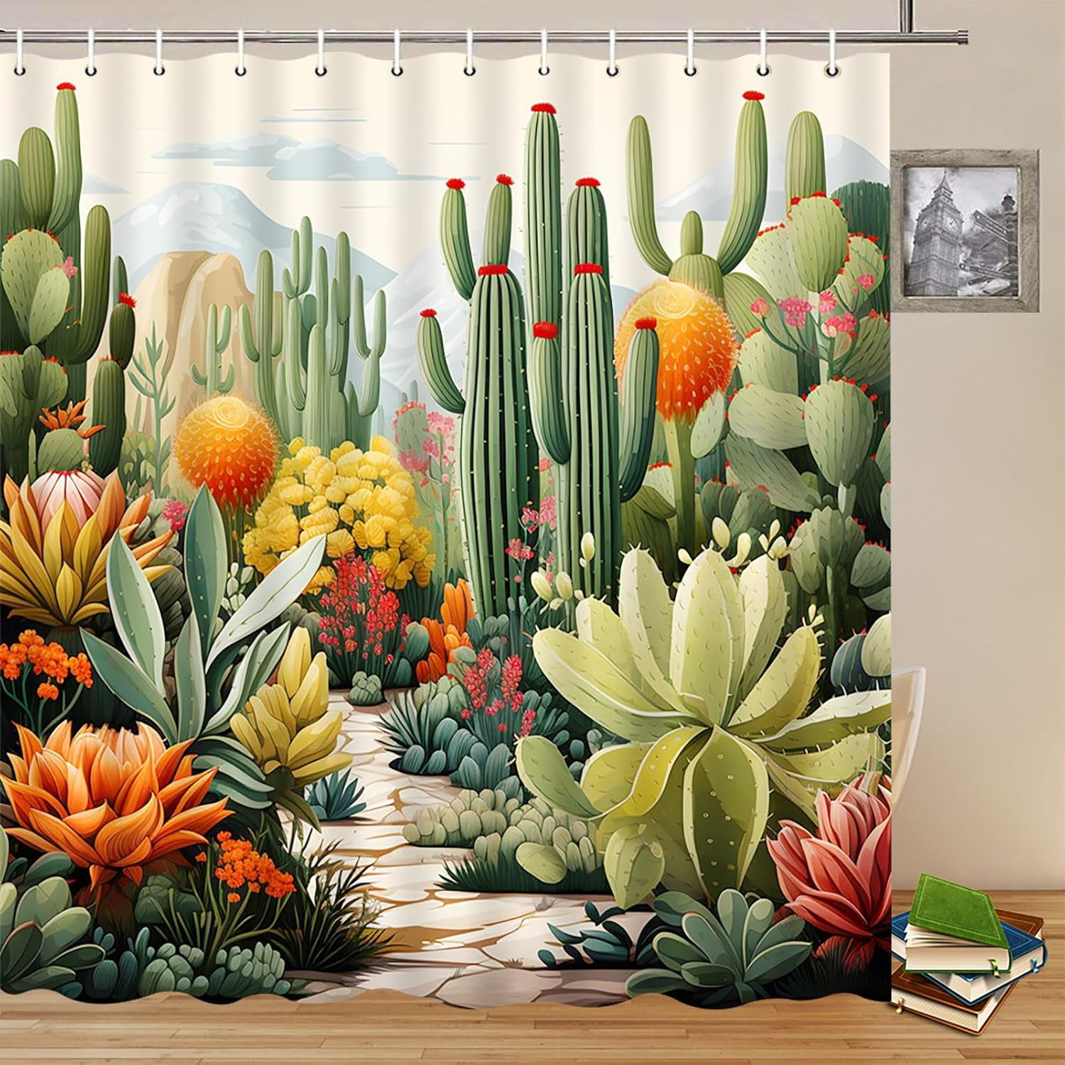 Cactus Shower Curtains Desert Tropical Plants and Flowers Succulent ...
