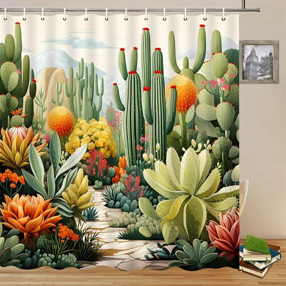 Cactus Shower Curtains Desert Tropical Plants and Flowers Succulent ...