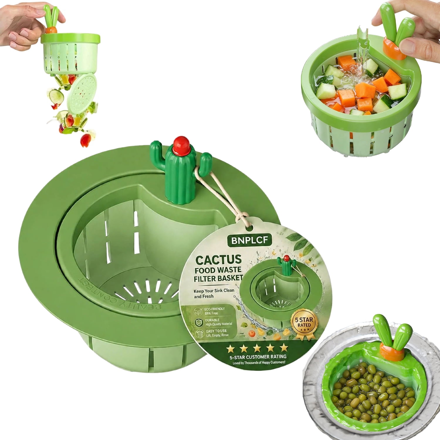 Cactus Sink Strainer Basket for Food Waste, Press to Dump Design for ...