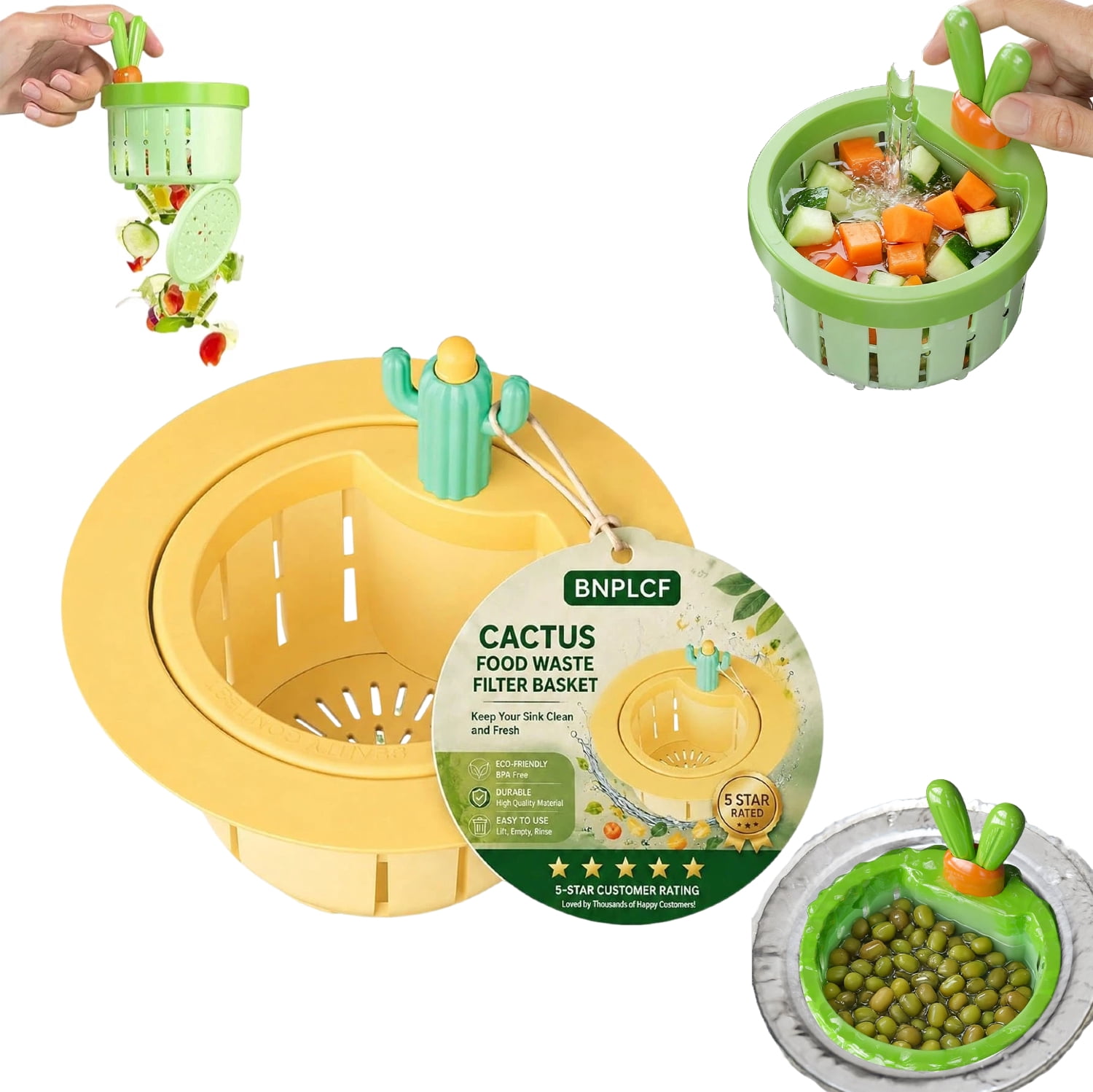 Cactus Sink Strainer Basket for Food Waste, Press to Dump Design for ...