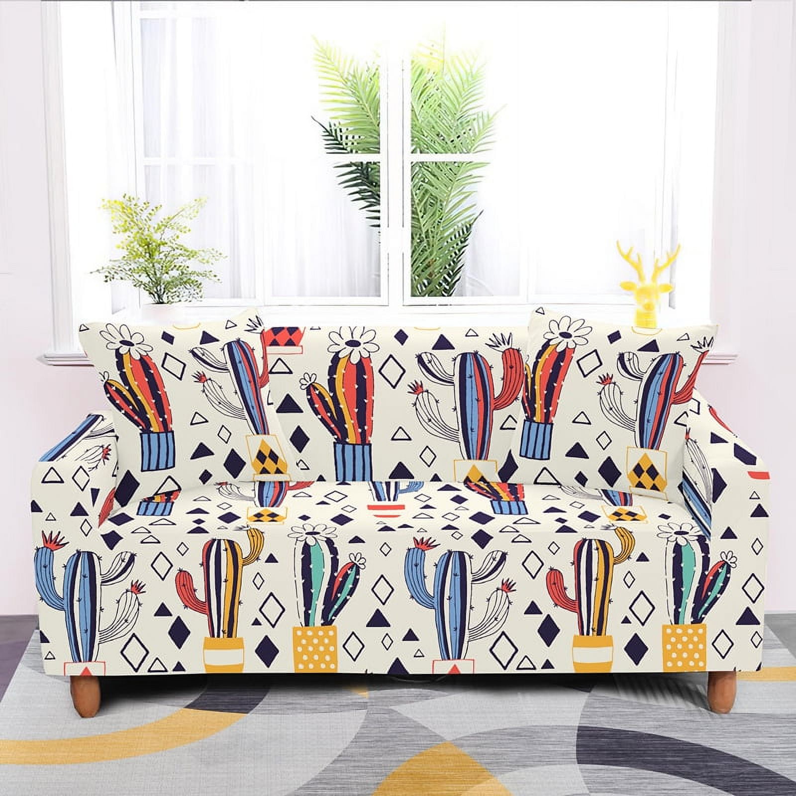 Cactus Slip-Resistant Elastic Slipcovers 1/2/3/4 Seat Couch Cover ...