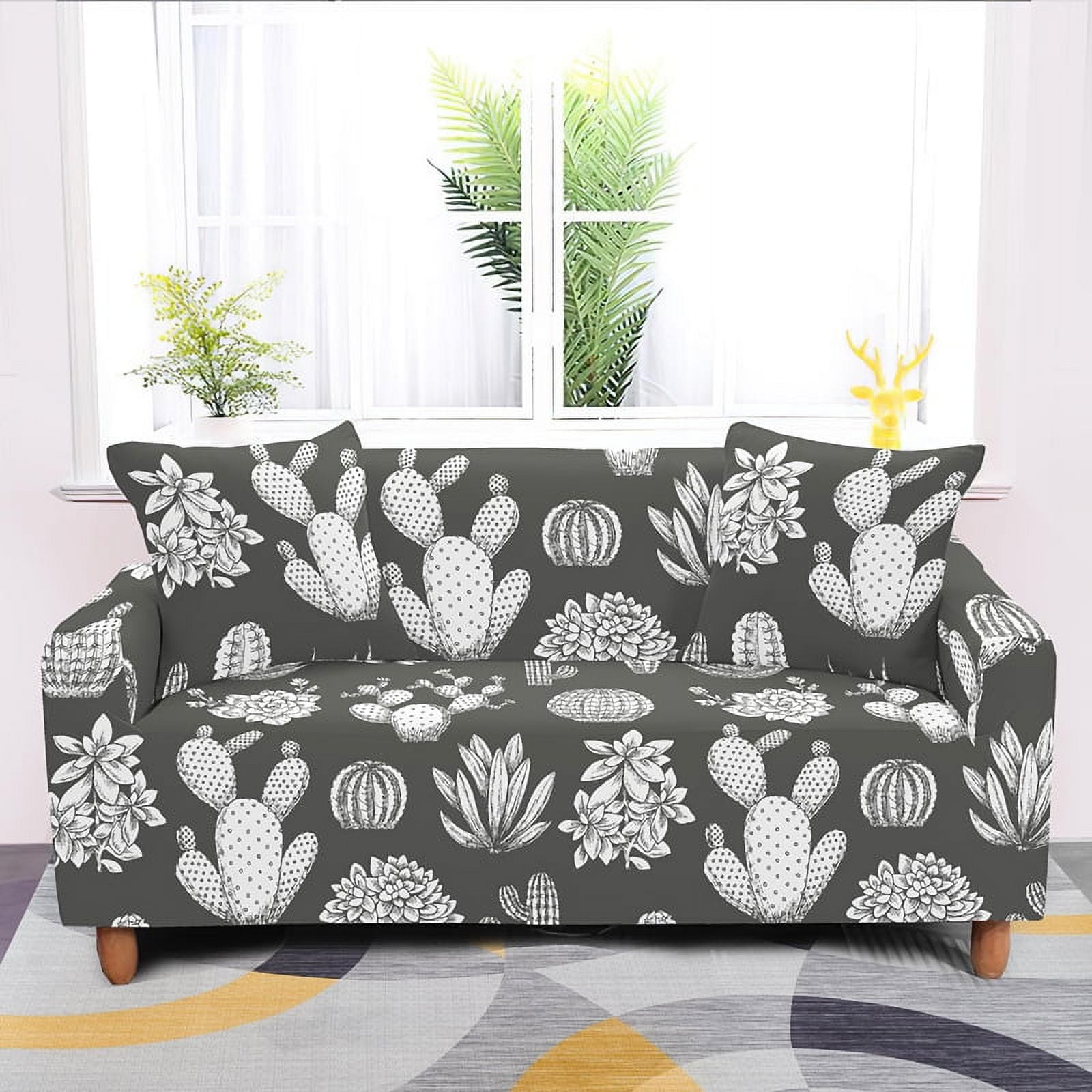 Cactus Slip-Resistant Elastic Slipcovers 1/2/3/4 Seat Couch Cover ...