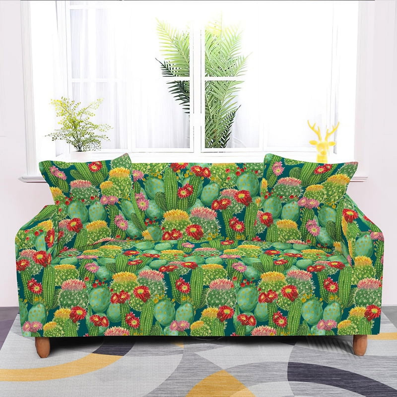Cactus Slip-Resistant Elastic Slipcovers 1/2/3/4 Seat Couch Cover ...