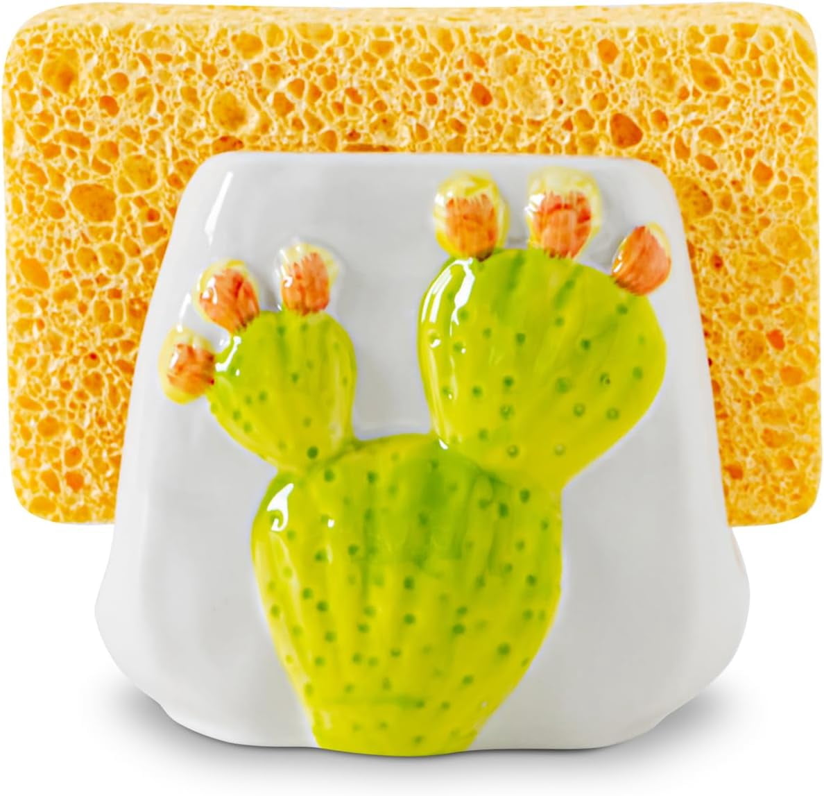 Cactus Sponge Holder - White Ceramic Dish Sink Caddy - Walmart.com