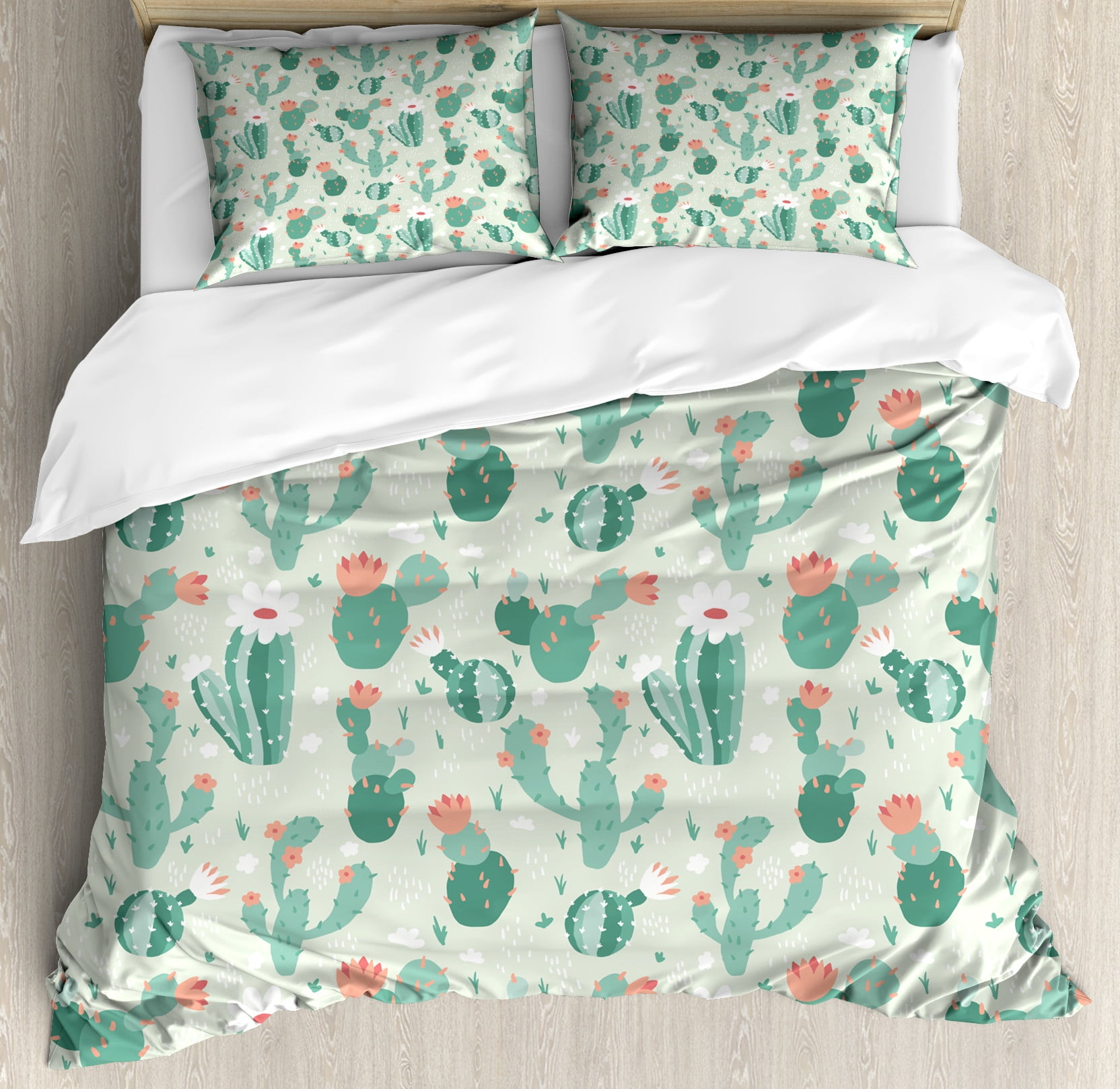 Cactus Spring Flower Duvet Cover Set, Botanical Art of Soft Tone ...