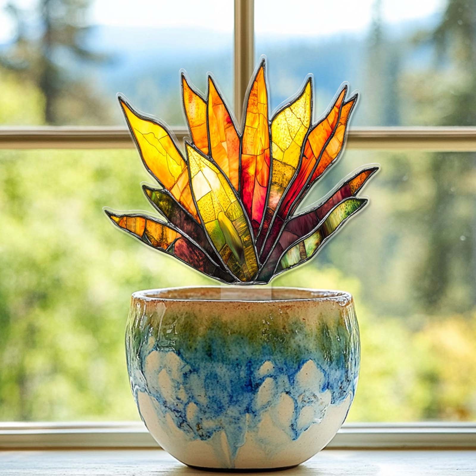 Cactus Stained Acrylic Sun Catchers Window Hangings, Succulent Plant ...