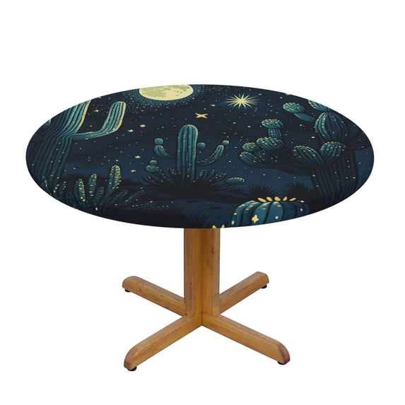 Cactus Starry Moon Stars Fitted Round Tablecloth 140cm with Elastic ...