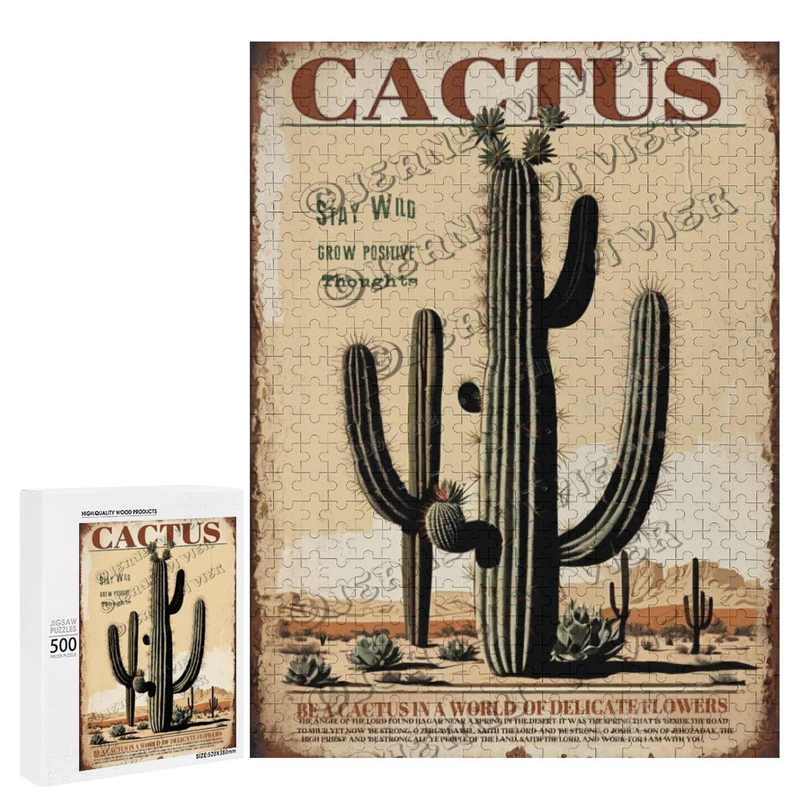 Cactus Stay Wild Grow Positive Thoughts 500 Piece Jigsaw Puzzle for ...