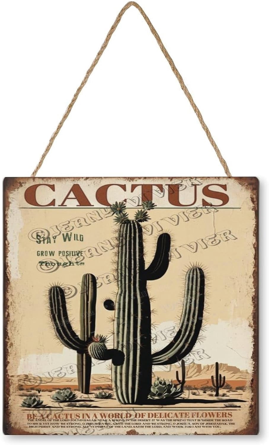 Cactus Stay Wild Grow Positive Thoughts Square Hanging Wooden Sign ...