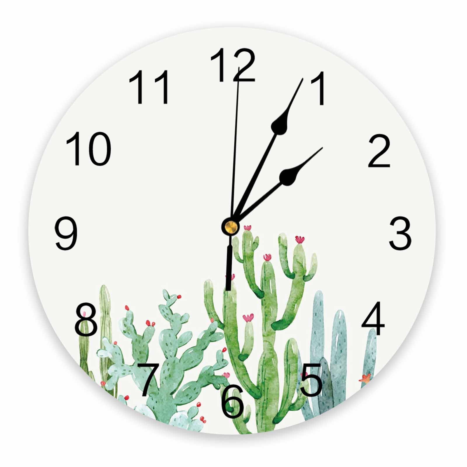 Cactus Succulent Clock Living Room Home r Large Round Wall Clock Mute ...