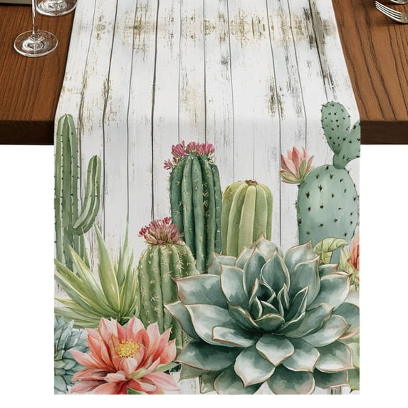 Cactus Succulents Burlap Cotton Table Runner 13x108 Inches Long ...