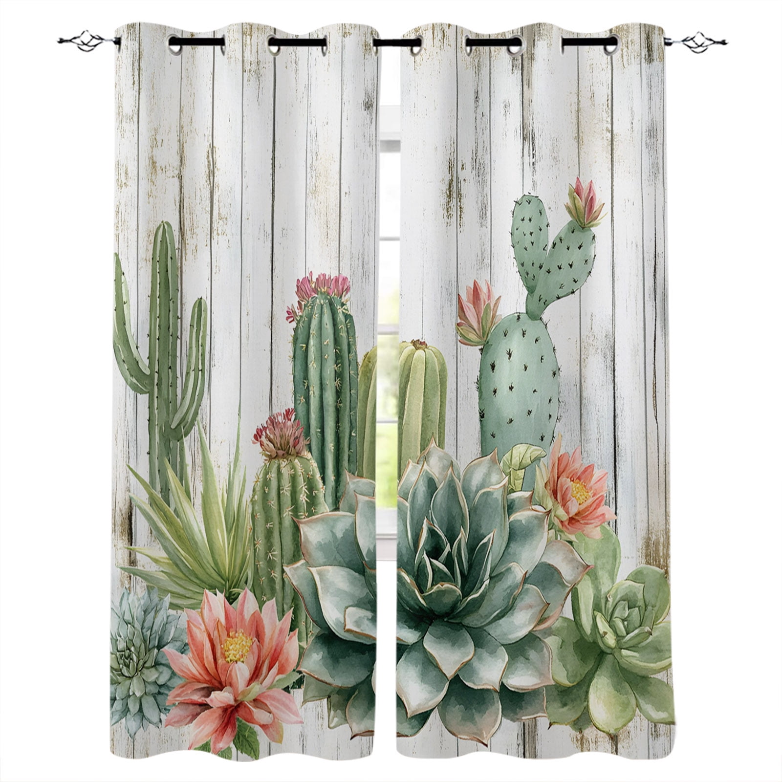 Cactus Succulents Kitchen Curtains Tropical Botanical Potted Cacti Cafe ...