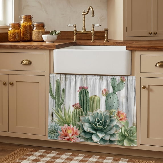 Cactus Succulents Small Cabinet Curtains 11"W x 13"L, Tropical ...