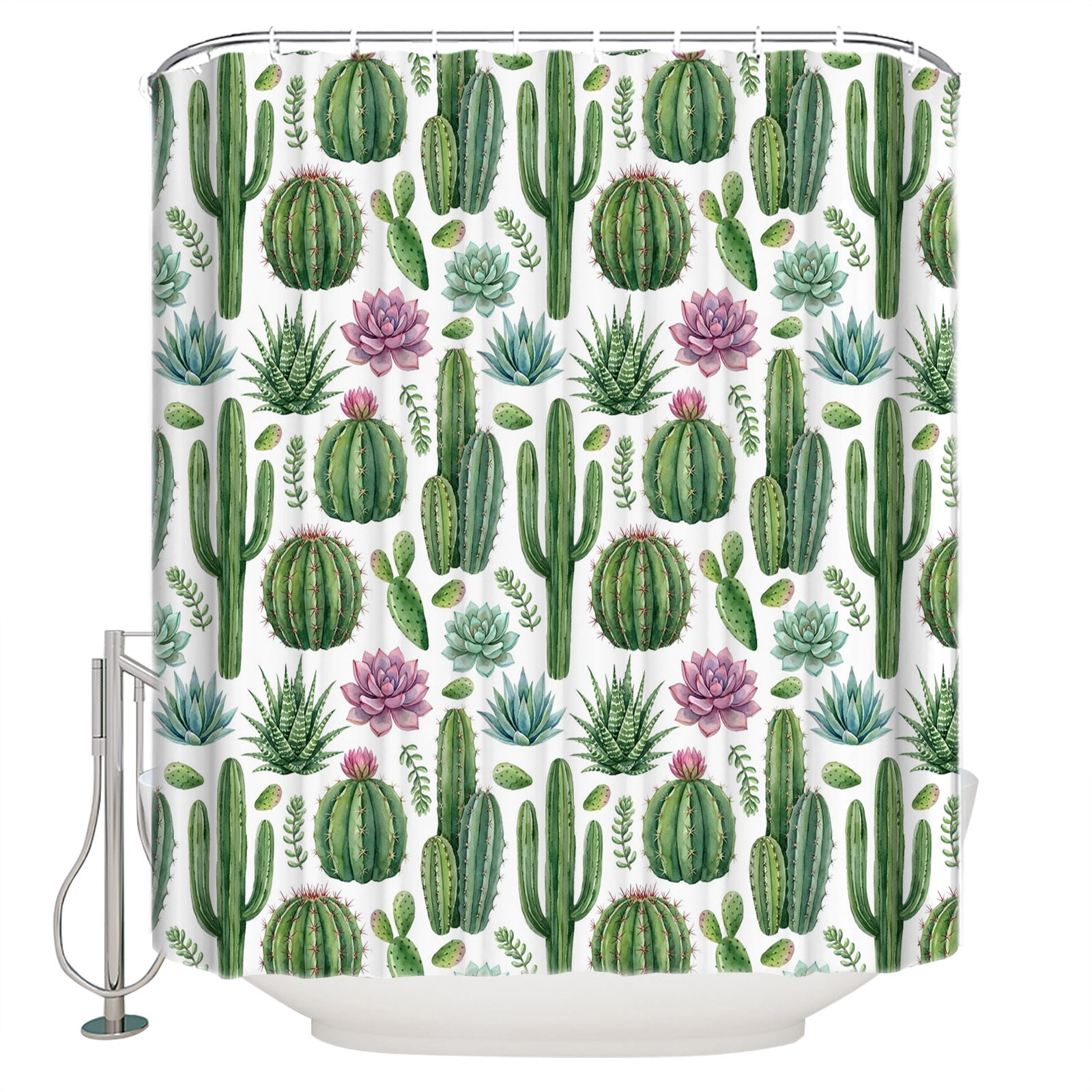Cactus Summer Bathroom Shower Curtains with 12 Hooks Polyester ...