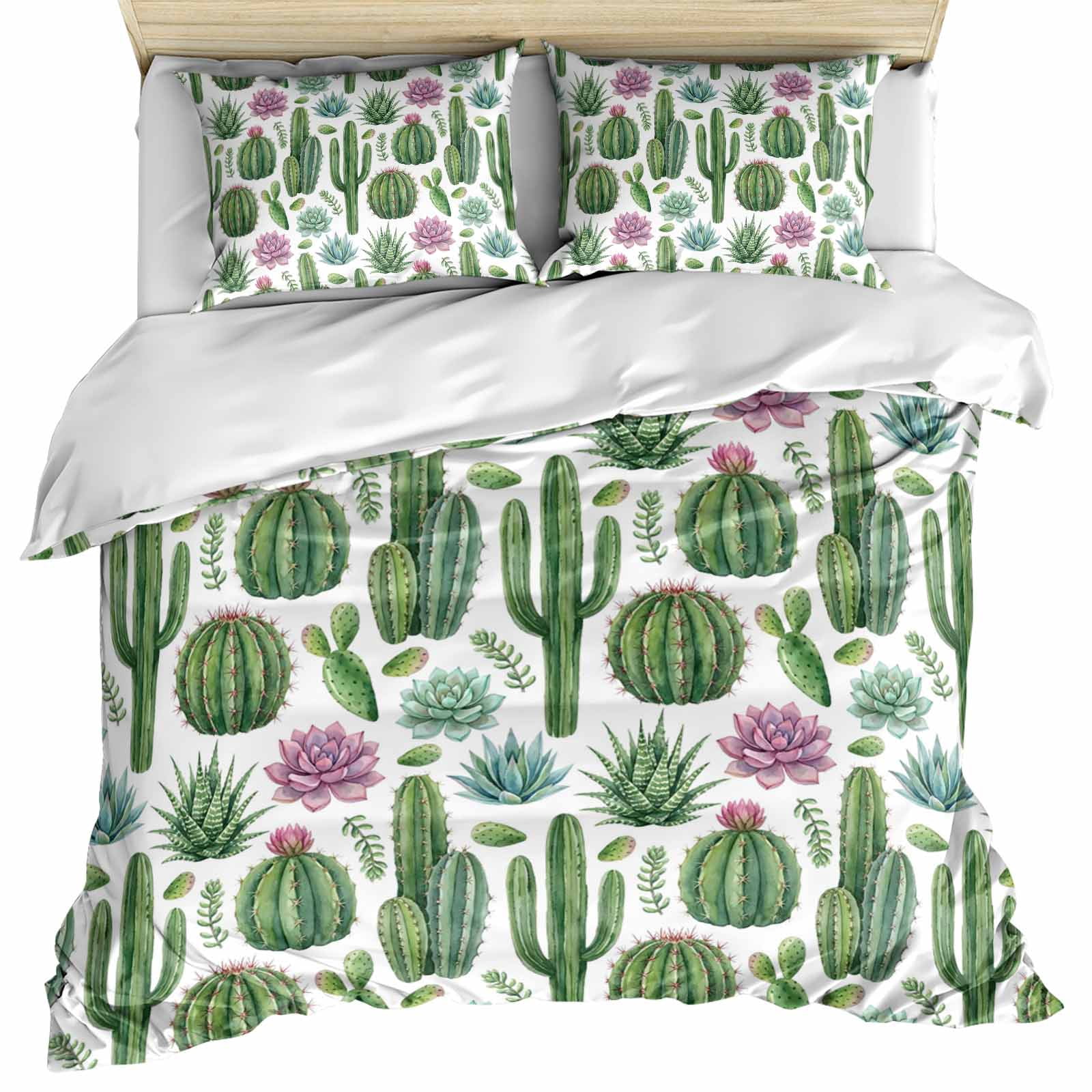 Cactus Summer Bedding 3 Piece Duvet Cover Set Queen Size, Watercolor ...