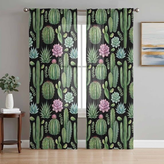 Cactus Summer Sheer Curtains for Living Room Bedroom Watercolor ...