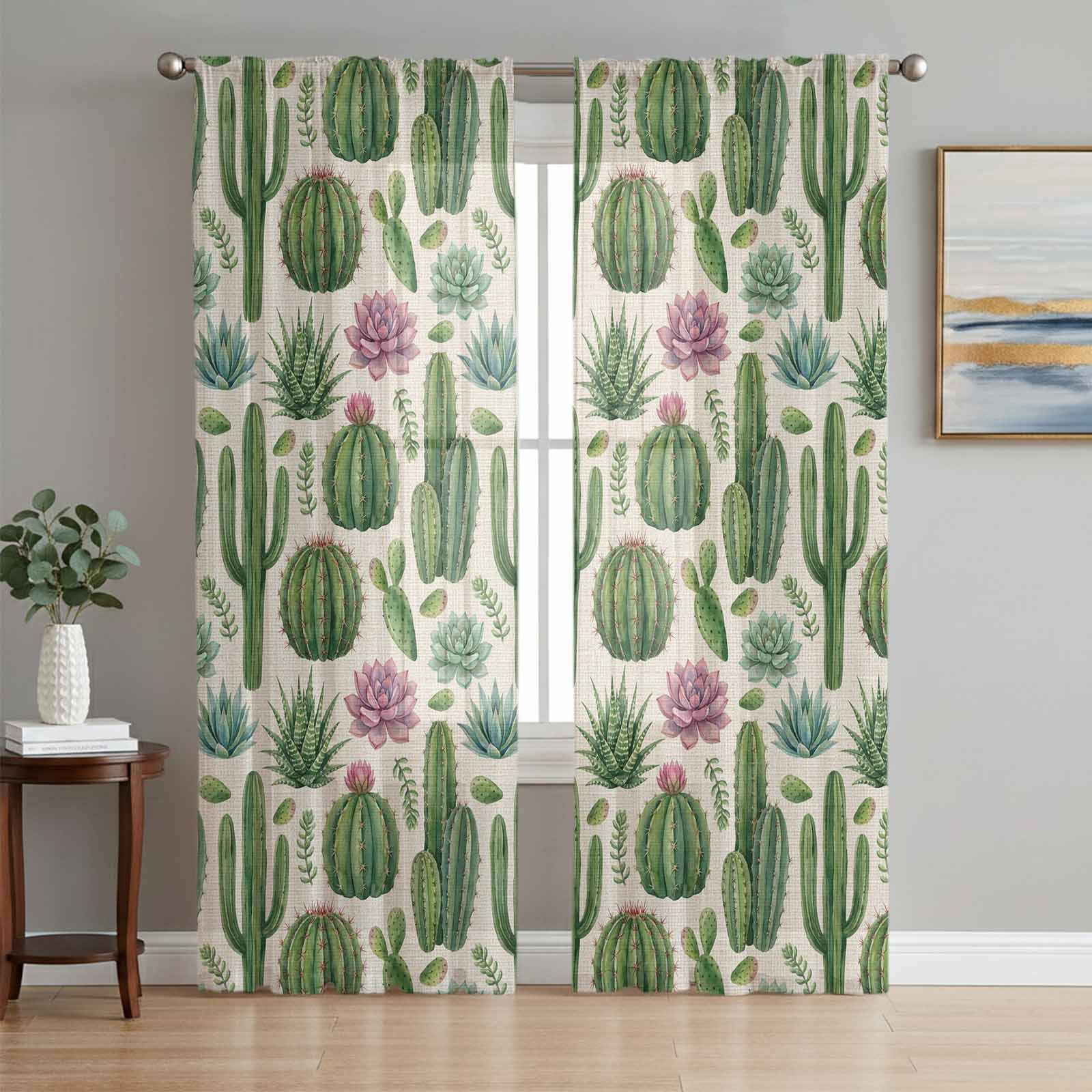 Cactus Summer Sheer Curtains for Living Room Bedroom Watercolor ...