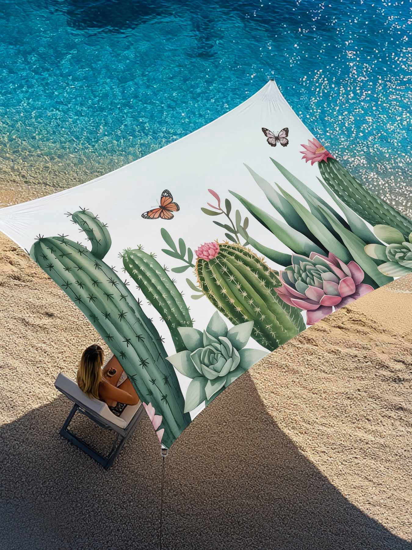 Cactus Sun Shade Sail 6.5' x 10', Butterfly Succulents Summer Tropical ...