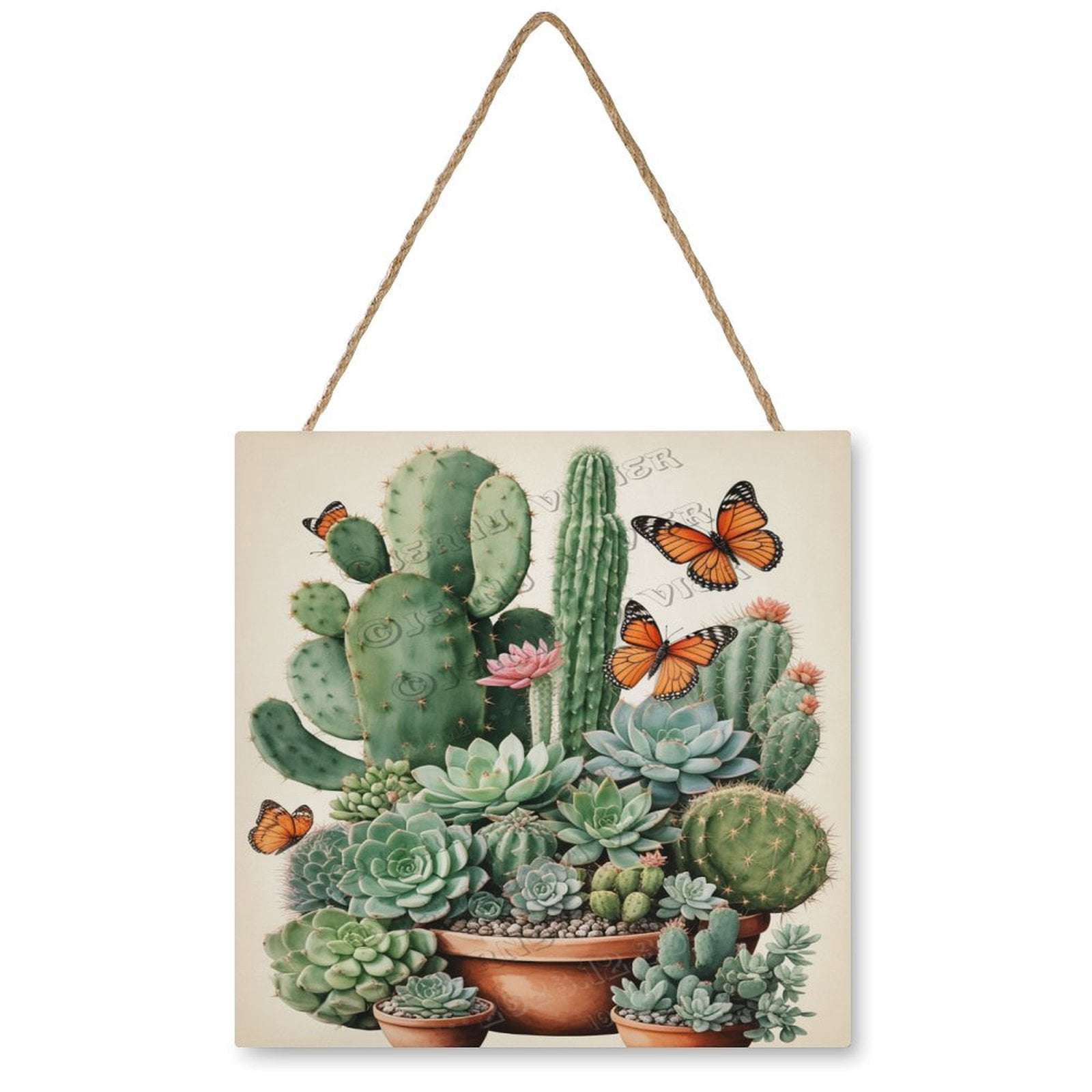 Cactus-Themed 12x12 Wooden Hanging Sign - A Unique Home Decoration ...