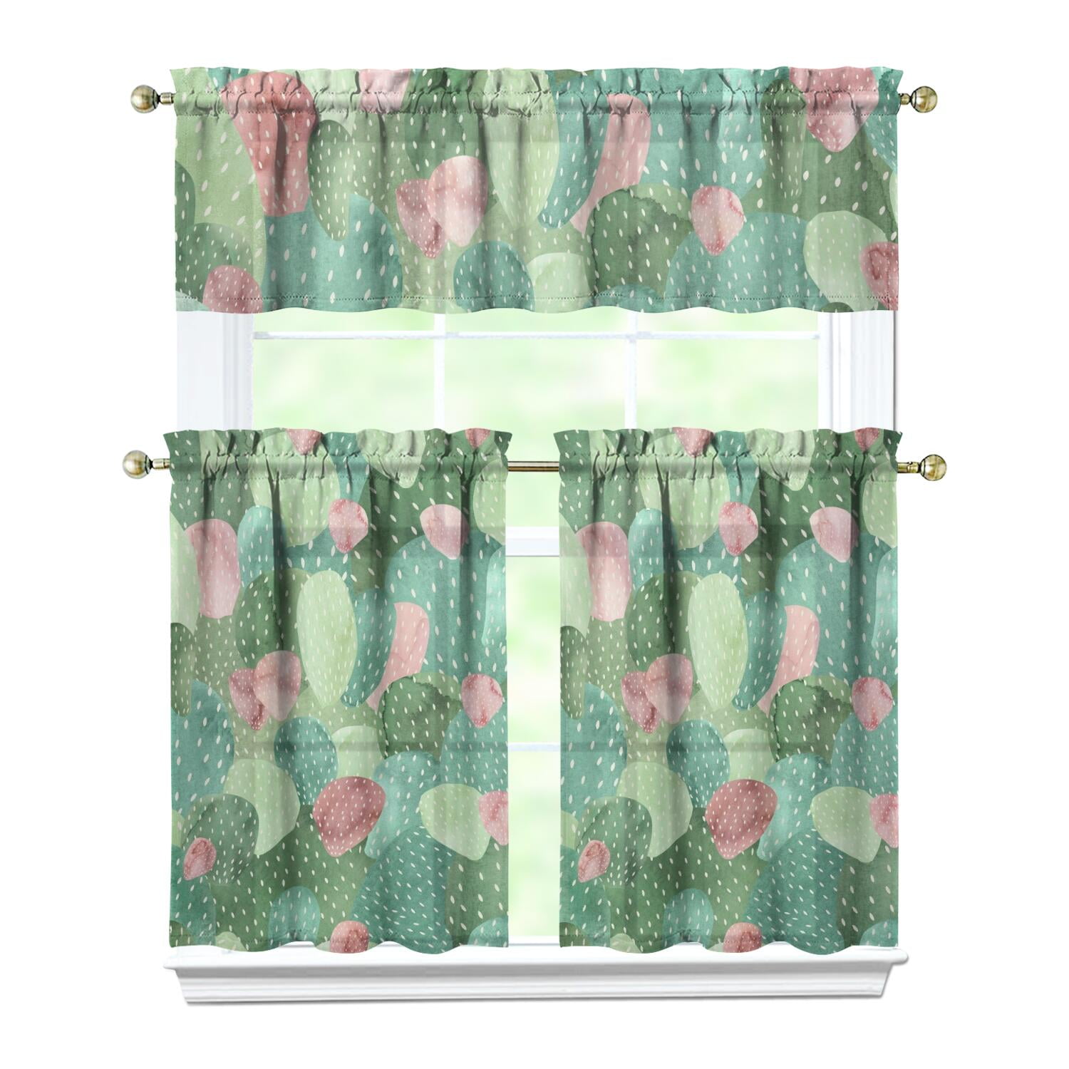 Cactus Themed Kitchen Curtains Set of 3, 27.5x36in Polyester Window ...