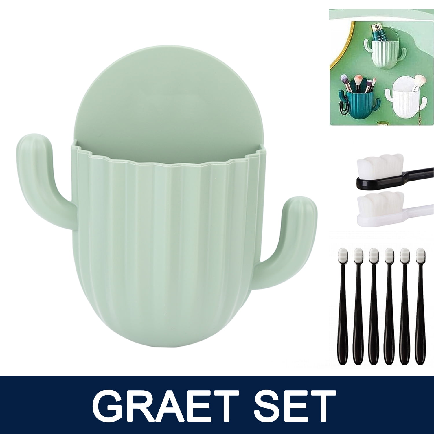 Cactus Toothbrush Holders with 6pcs Toothbrushes, Wall Mounted ...
