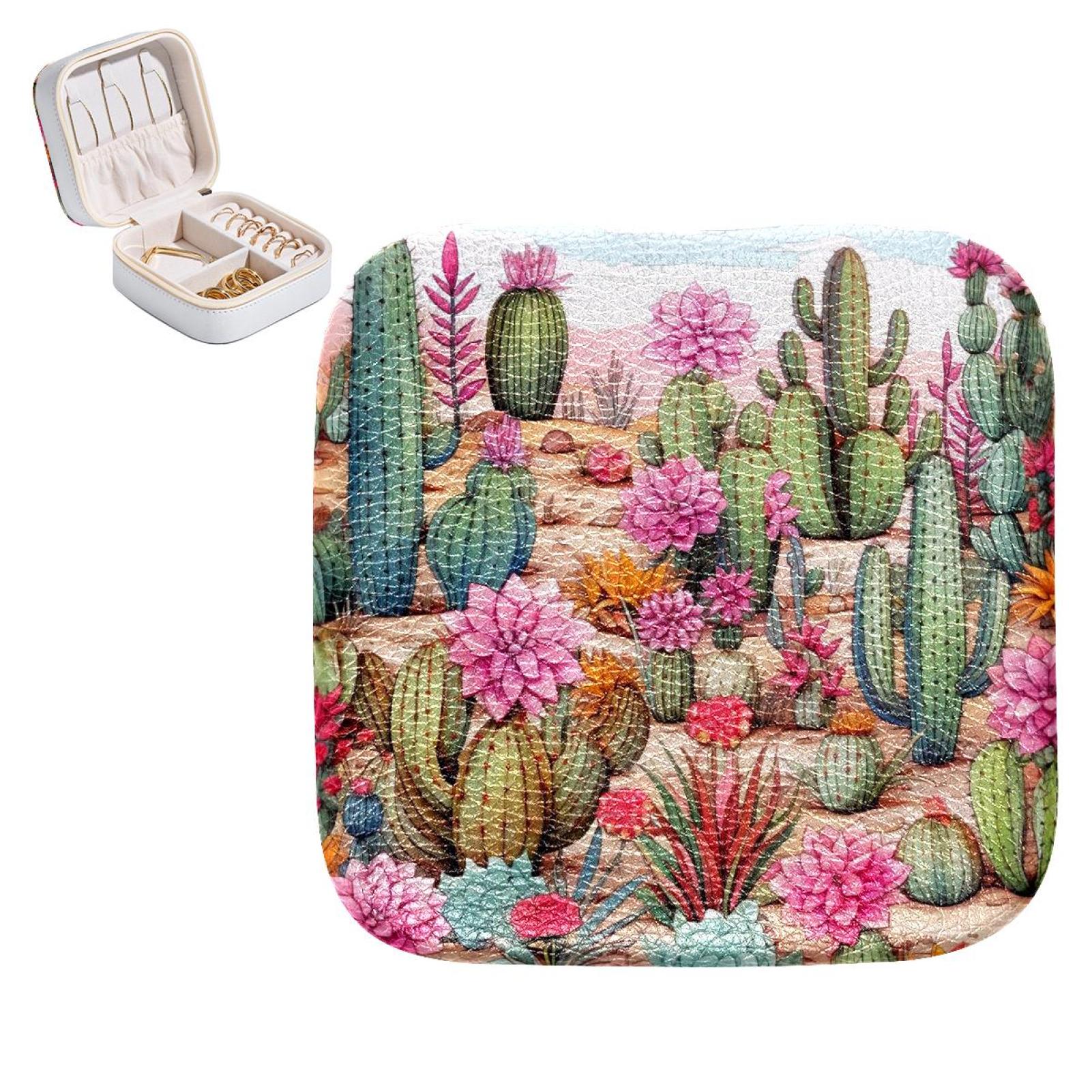 Cactus Travel Portable Square Jewelry Box Earring Necklace Bracelet Organizer Holder Display ...
