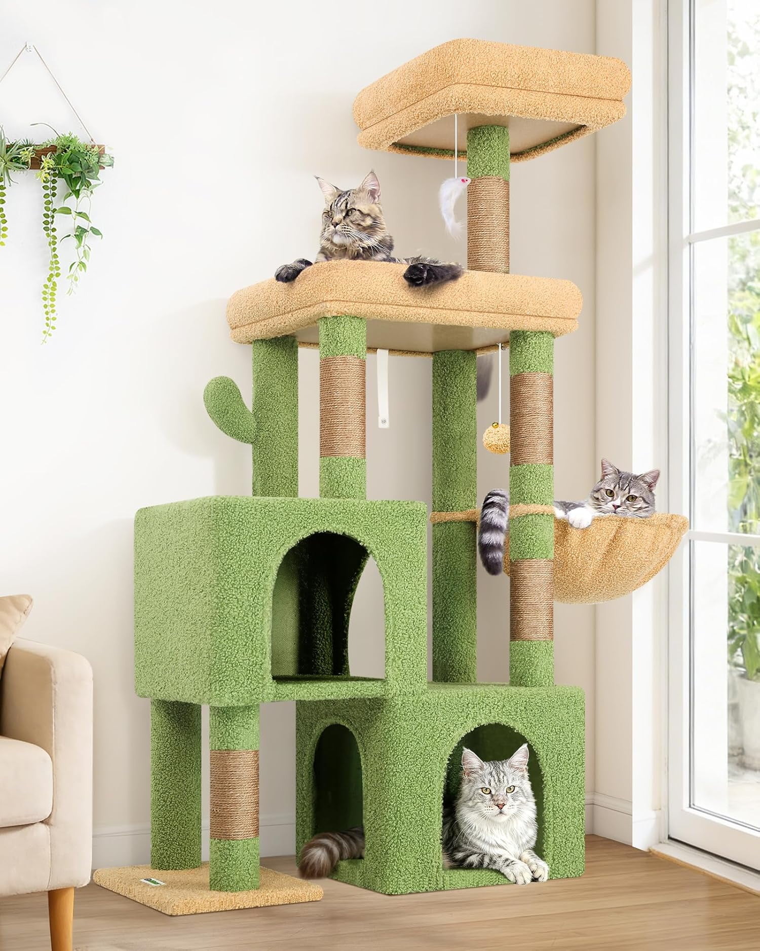 Cactus Tree Condo Tower for Indoor Cats, 52in Multi-Level Tree with 2 ...