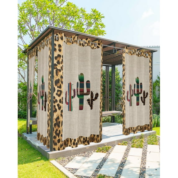 Cactus Tropical Plant Outdoor Curtains for Patio, Brown Leopard Board ...