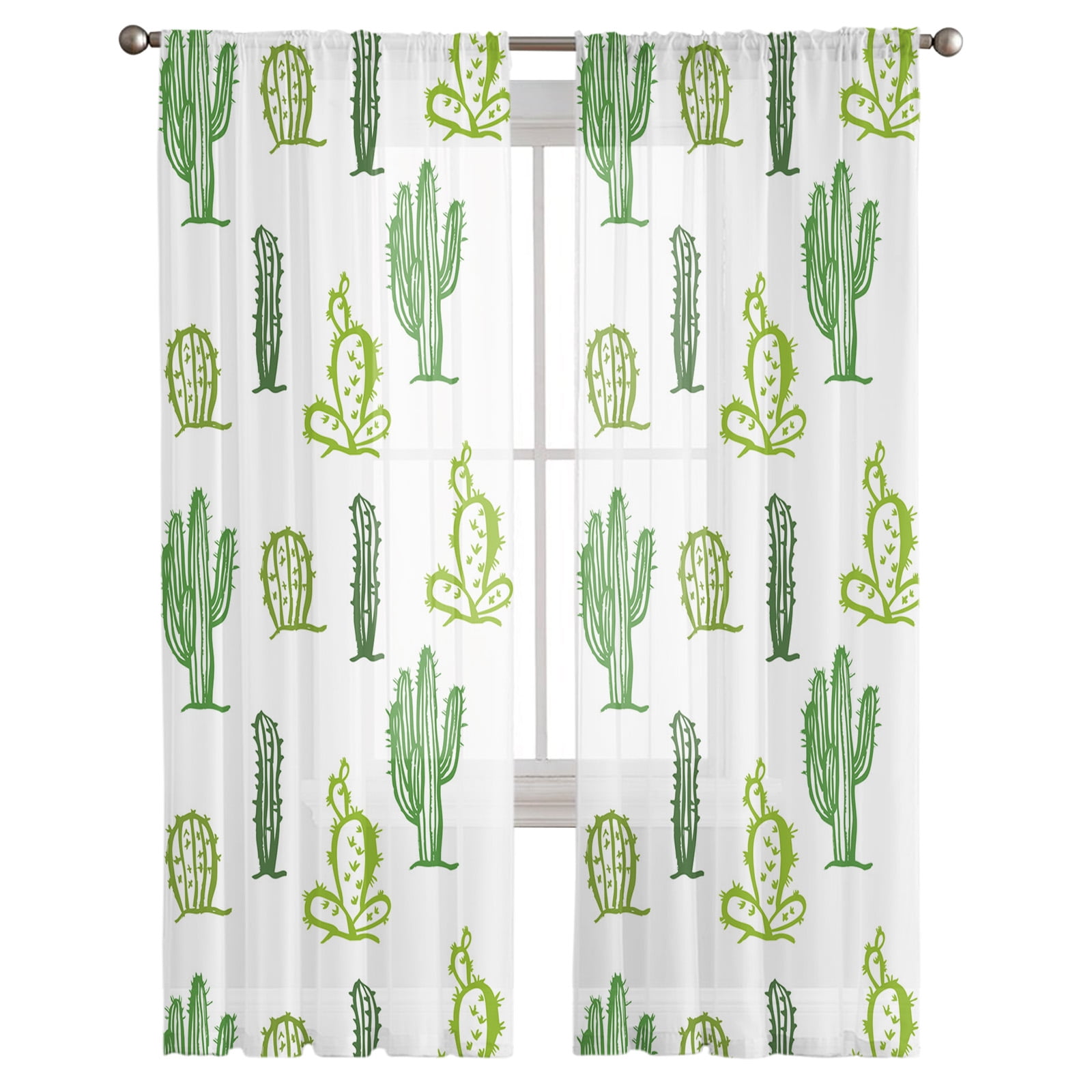 Cactus Tropical Plant Sheer Curtain for Living Room Bedroom Voile Drape ...