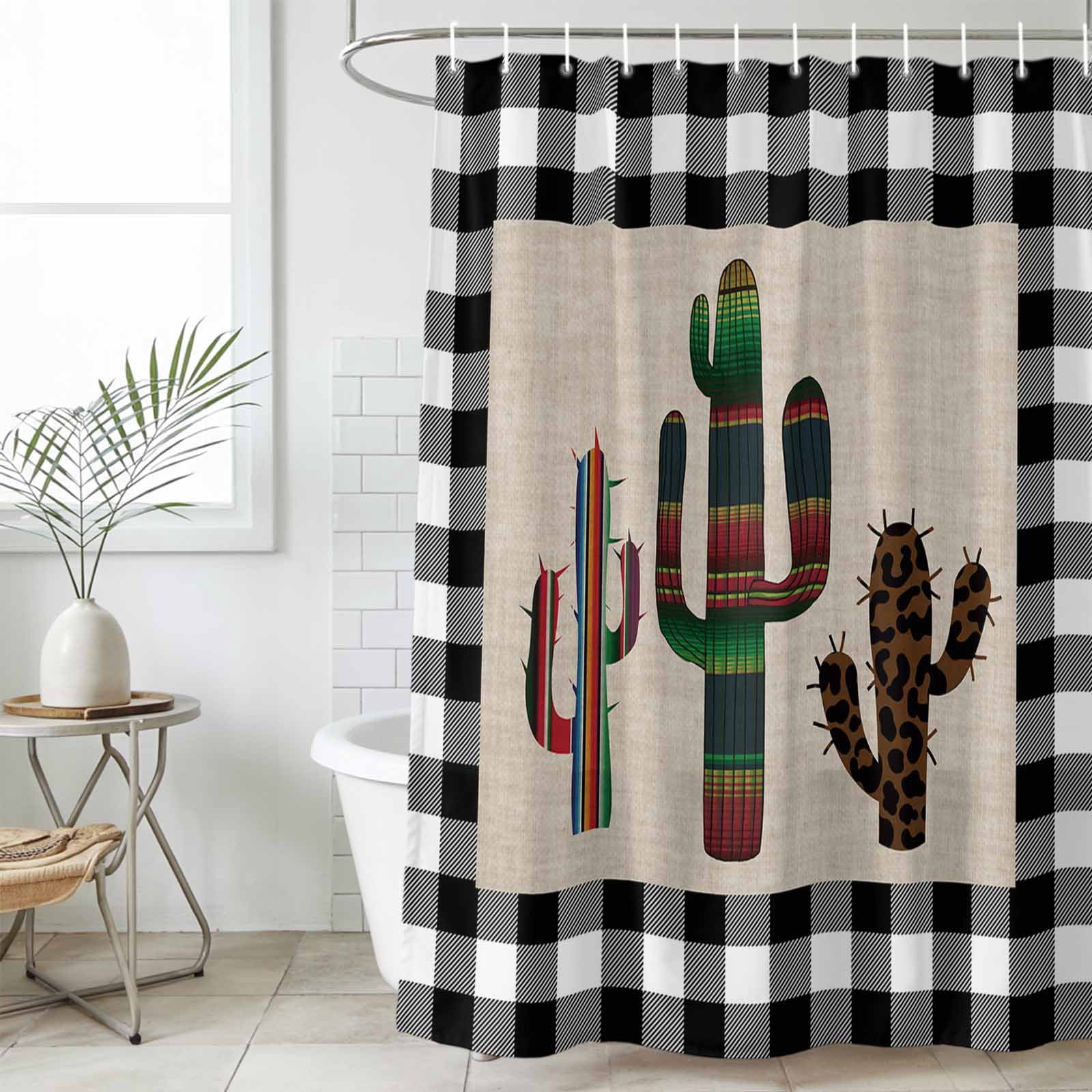 Cactus Tropical Plant Waterproof Fabric Shower Curtain,Black White ...