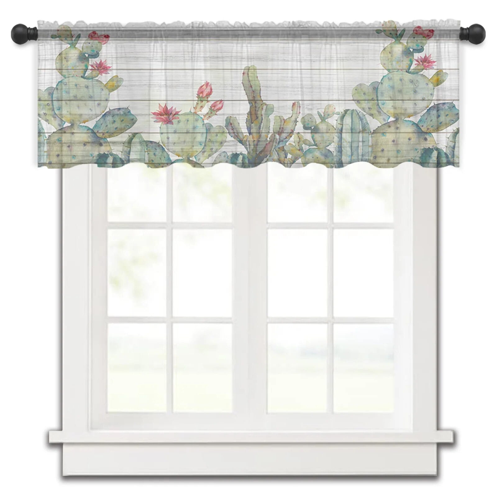Cactus Tropical Plant Wood Board Texture Sheer Curtains For Living Room ...