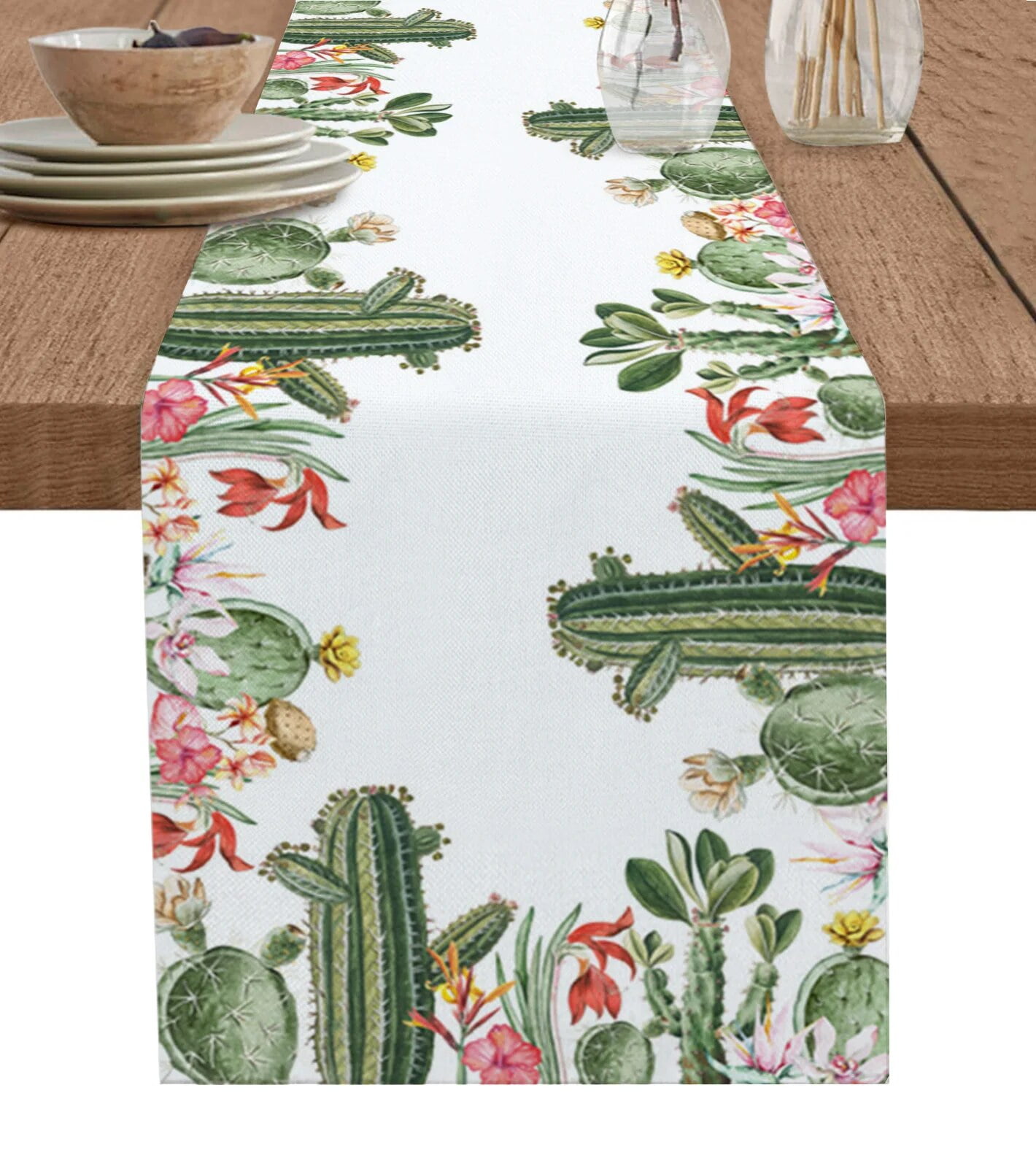 Cactus Tropical Plants Linen Table Runner Kitchen Table ration ...