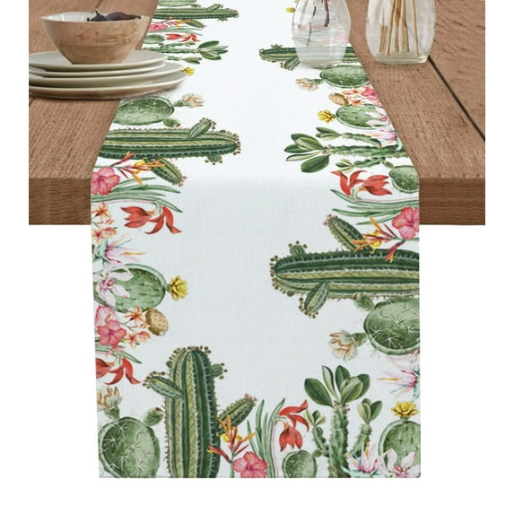 Cactus Tropical Plants Linen Table Runner Kitchen Table ration ...