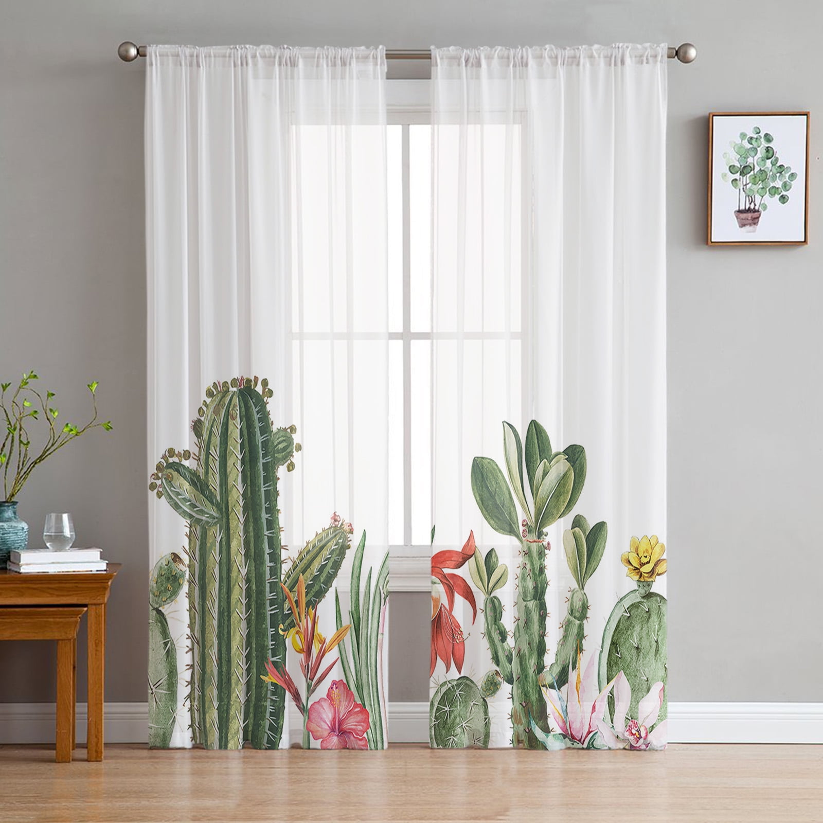 Cactus Tropical Plants Sheer Curtains for Living Room ration Window ...