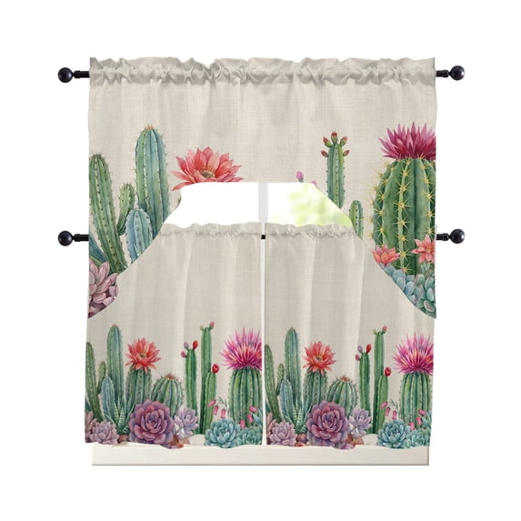 Cactus Tropical Watercolor Kitchen Curtains Sets 36 Inch Length with ...