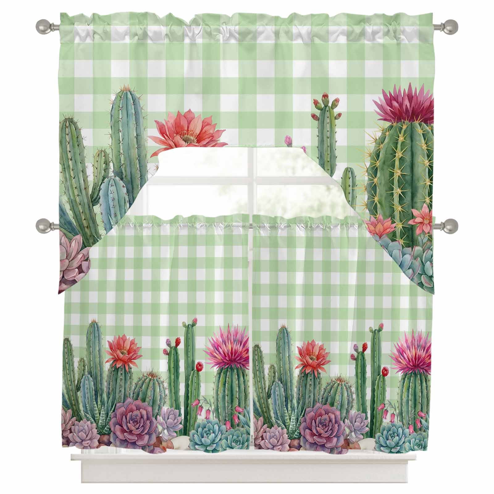 Cactus Tropical Watercolor Kitchen Curtains Swag Valance and Tier ...