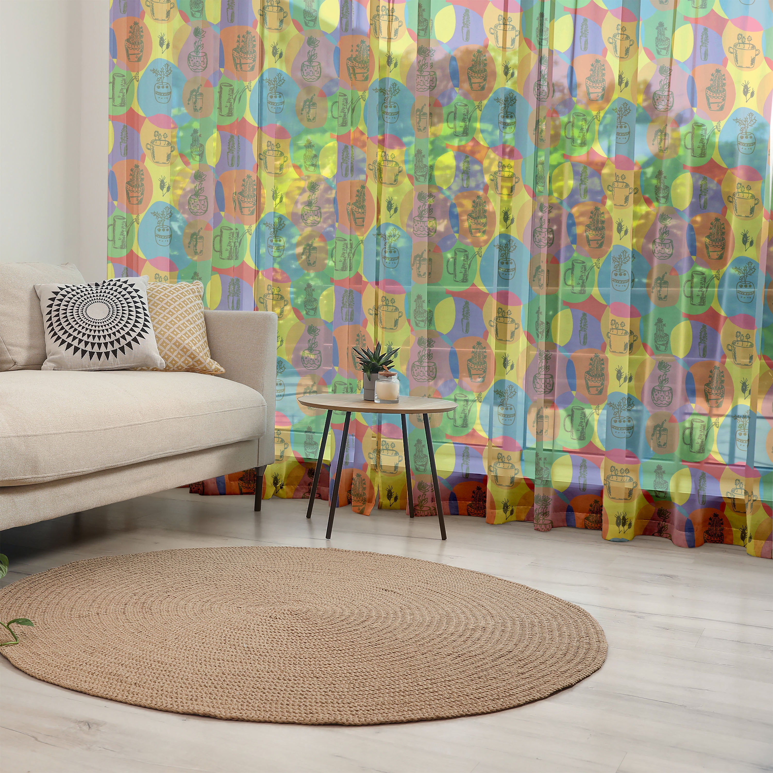 Cactus Tulle Curtains with Rod Pocket, Colorful House Plant Florist ...