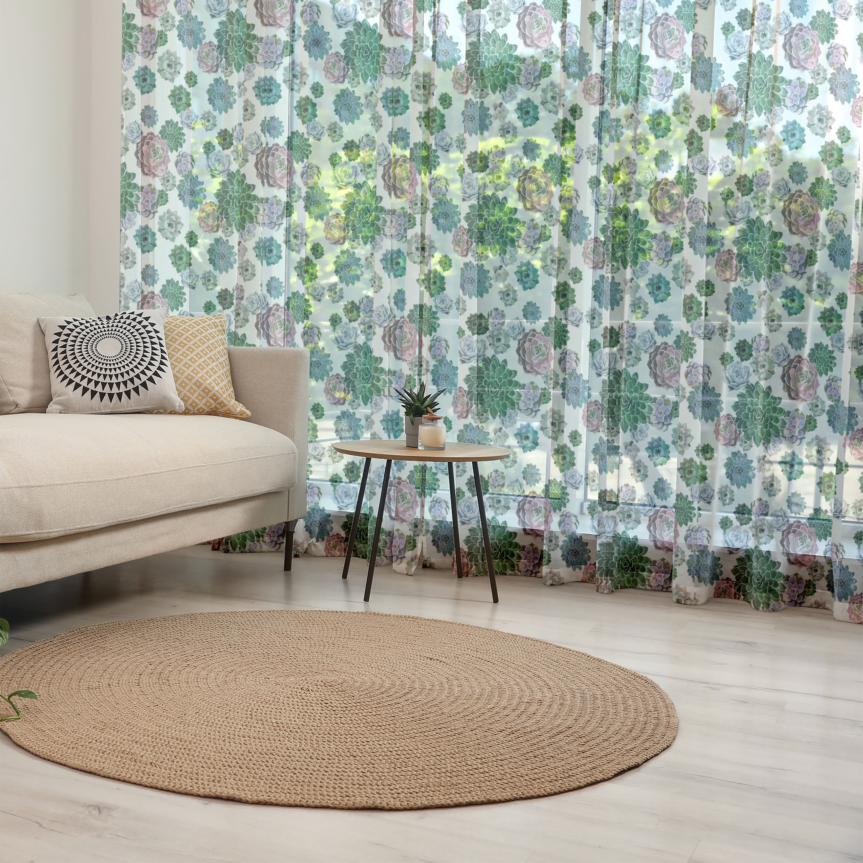 Cactus Tulle Curtains with Rod Pocket, Colorful Pattern of Succulent ...
