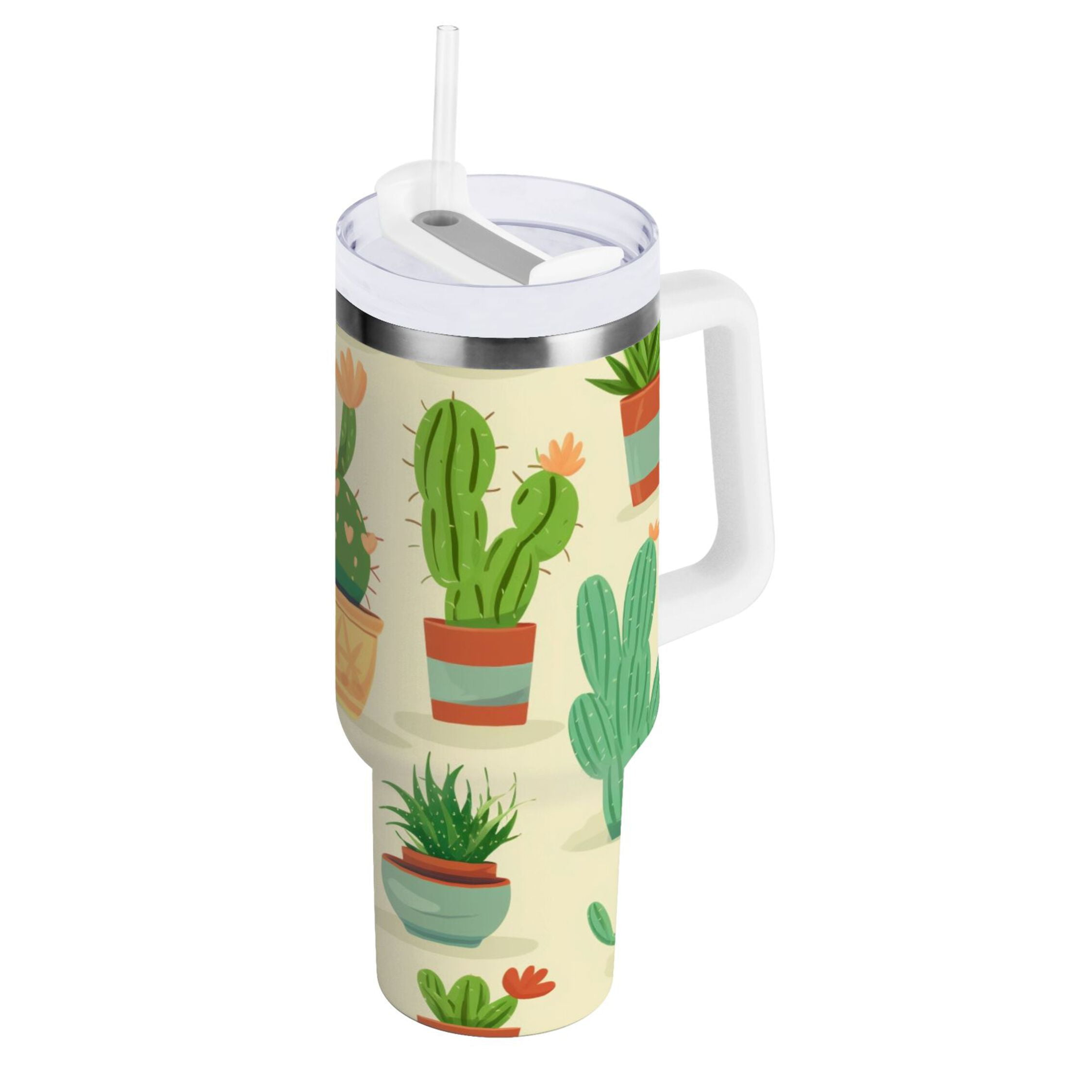 Cactus Tumbler with Handle and Straw Insulated Travel Mug Reusable ...