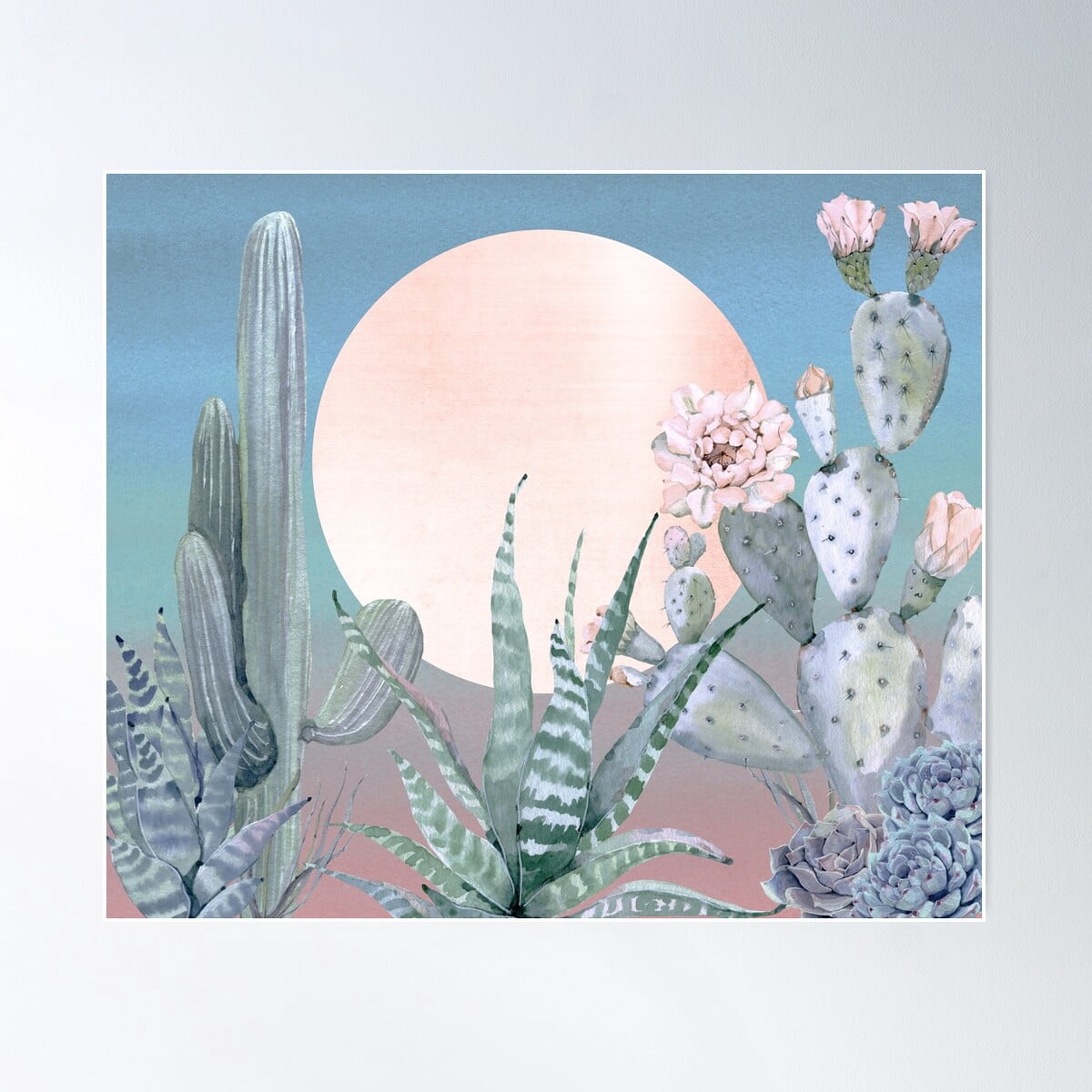 Cactus Twilight Pretty Pink Rosegold And Blue Desert Cacti Illustration ...
