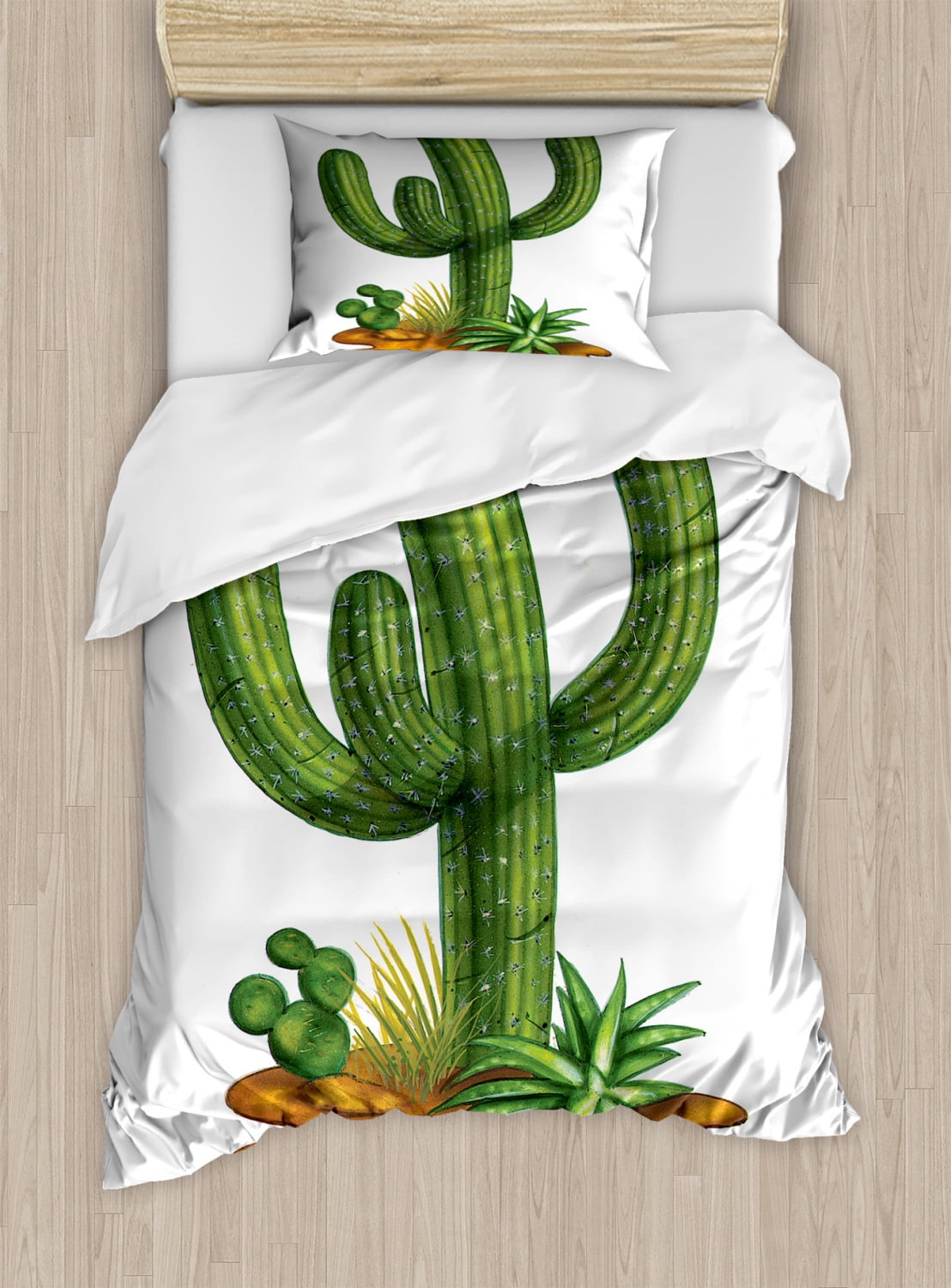Cactus Twin Size Duvet Cover Set, Arid Climate Flora Saguaro Plant ...
