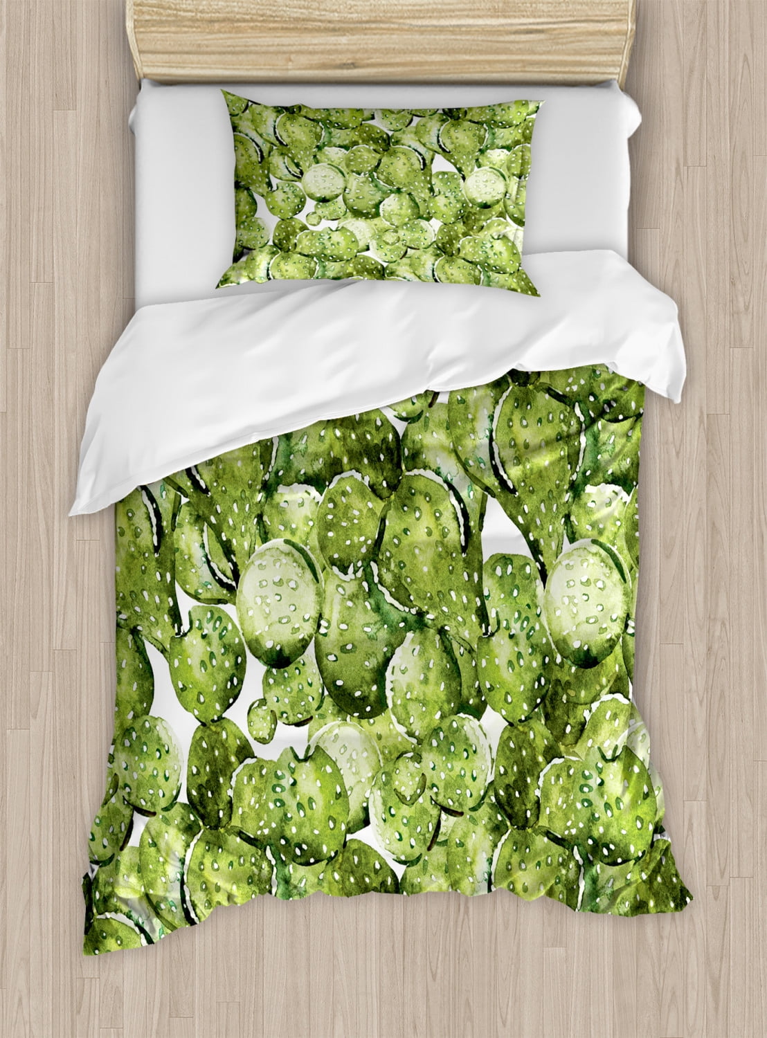 Cactus Twin Size Duvet Cover Set, Cactus Petals Spikes Sun and Flowers ...
