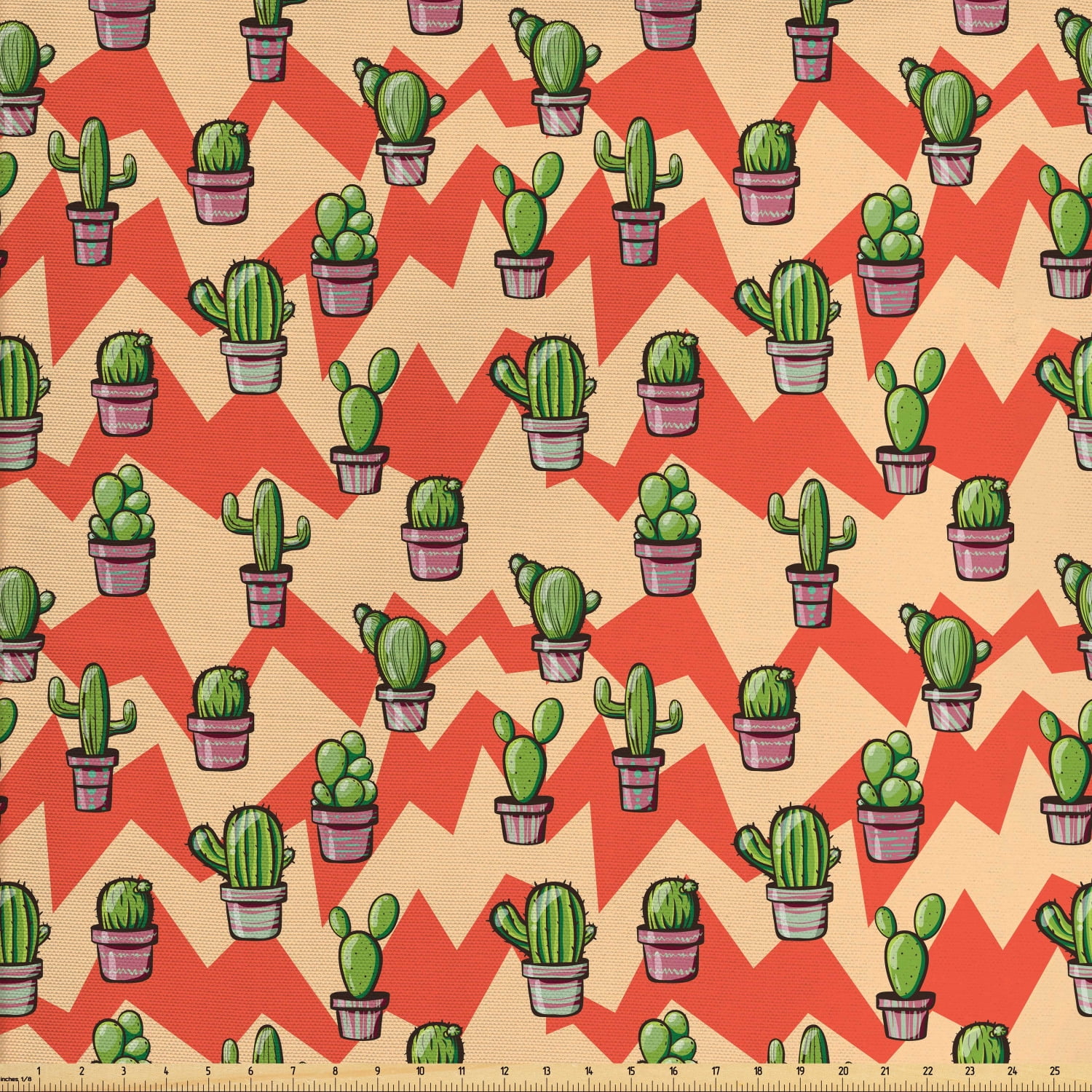 Ambesonne Cactus Fabric by the Yard Upholstery, Zigzag Background Plant ...