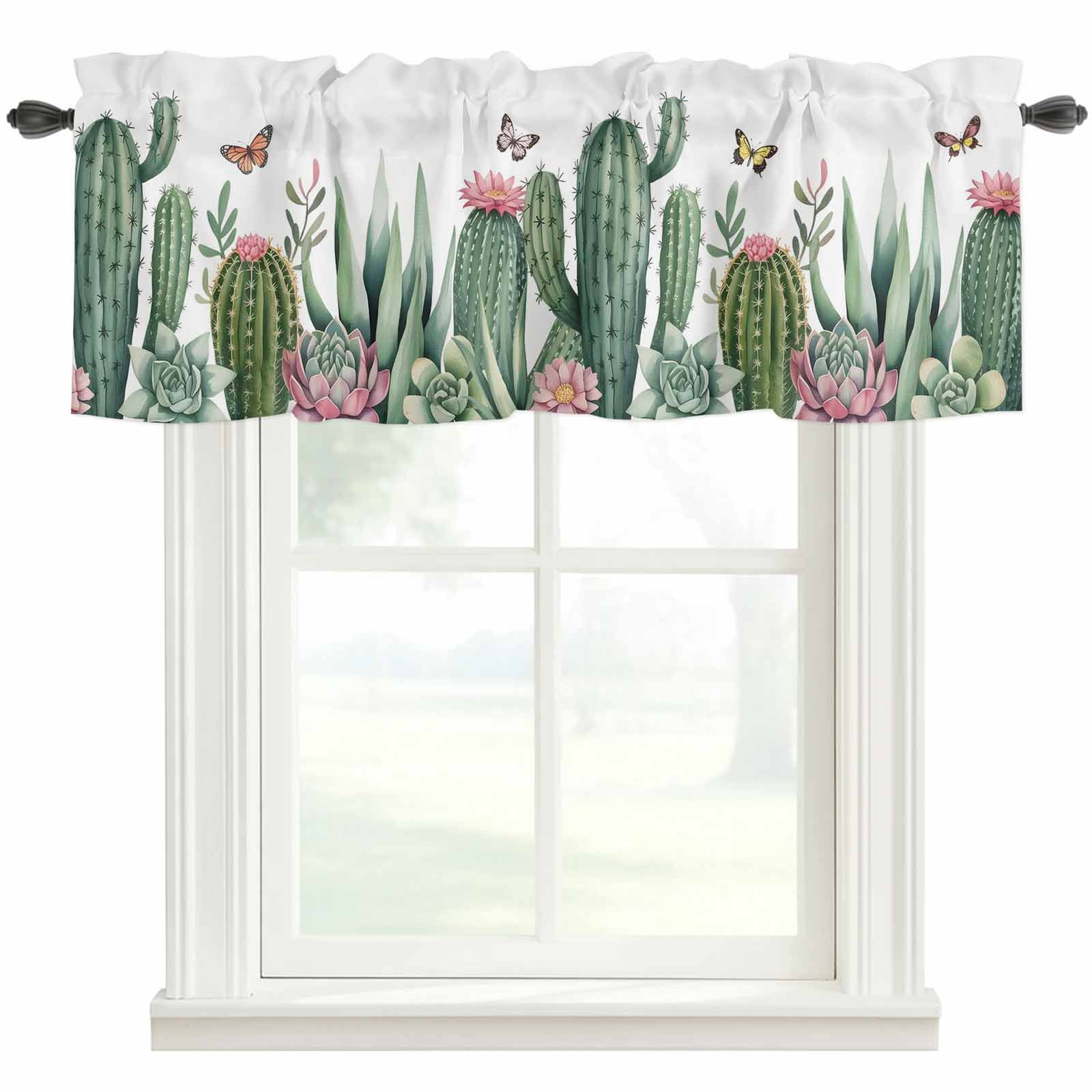 Cactus Valances for Windows Butterfly Succulents Summer Tropical Plants ...
